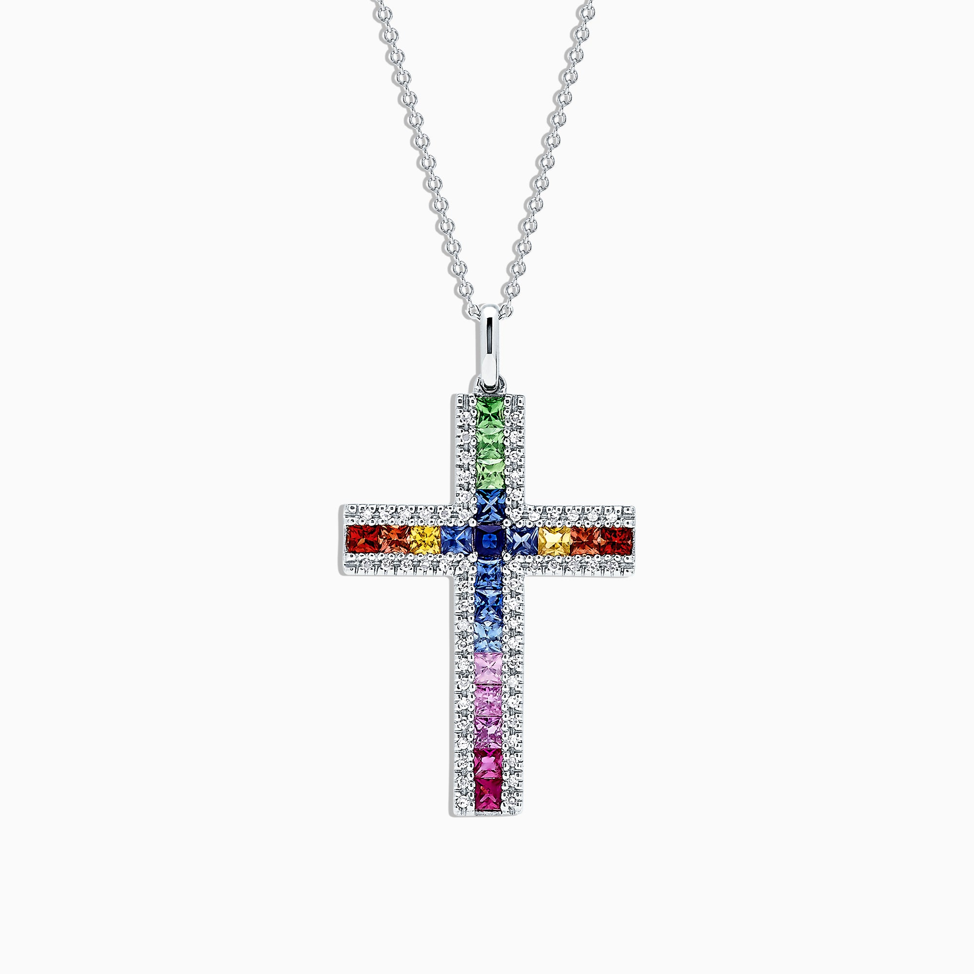 Watercolors 14K Gold Multi Sapphire & Diamond Cross Pendant, 2.63 TCW ...