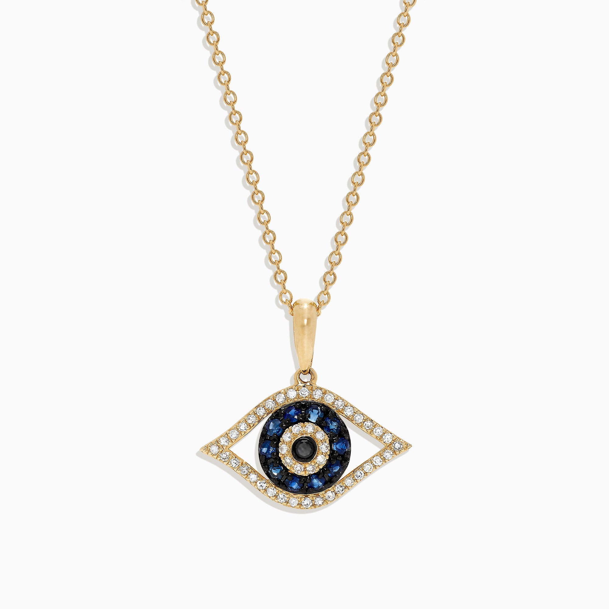 Novelty 14K Yellow Gold Sapphire & Diamond Evil Eye Pendant, 0.42 TCW ...