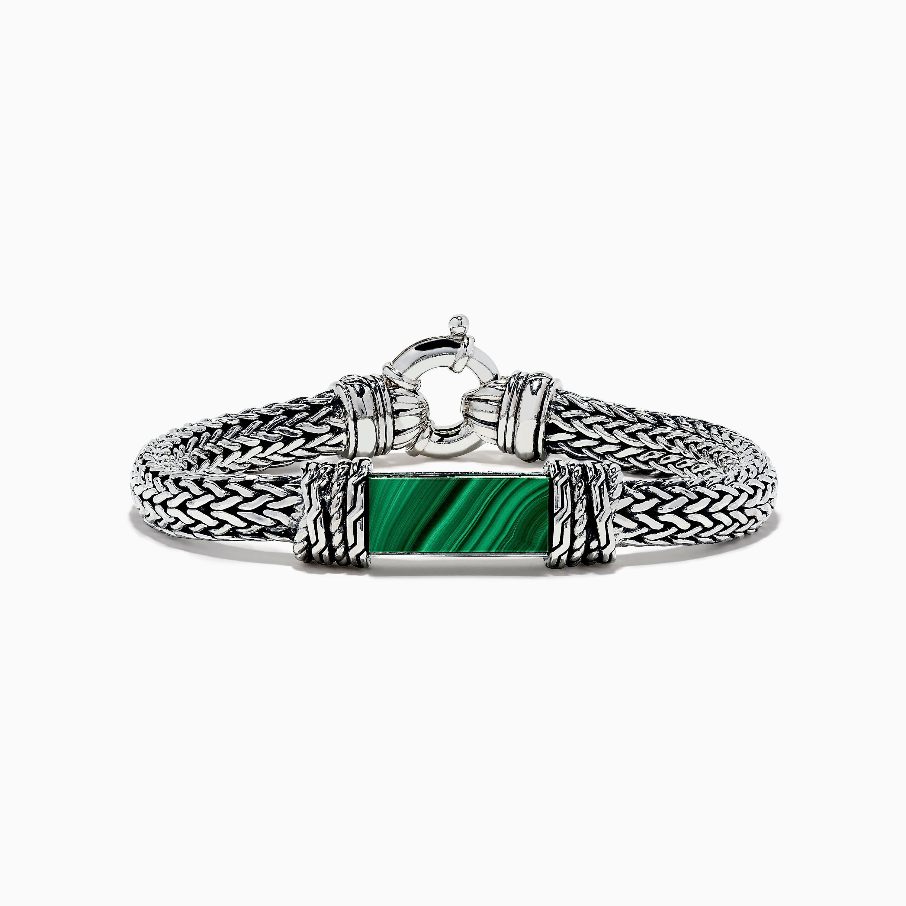 Men's 925 Sterling Silver Braided Chain Malachite Bracelet 10.20 TCW ...