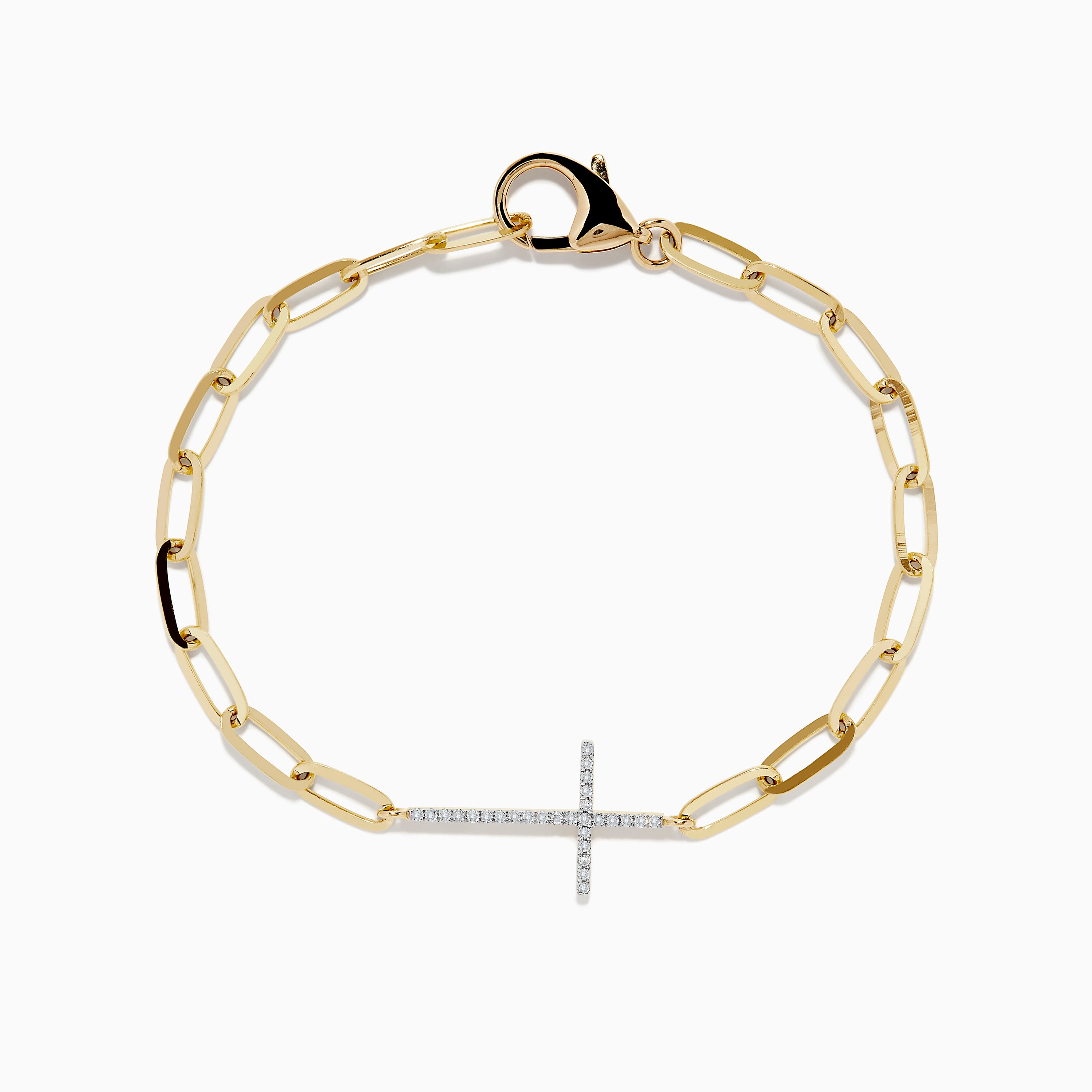 D'oro 14K Yellow Gold Diamond Cross Paperclip Bracelet – effyjewelry.com