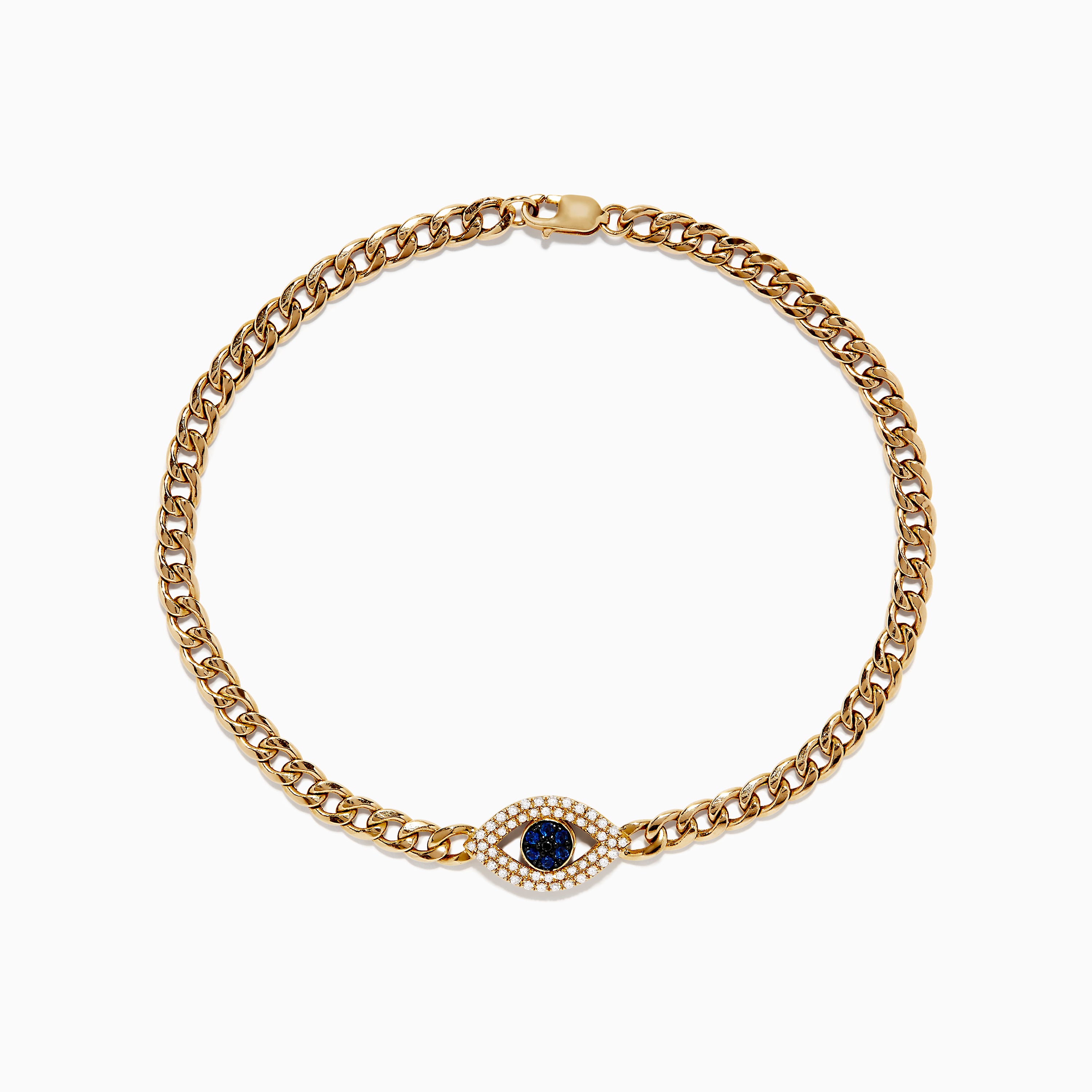 14K Yellow Gold Blue Sapphire and Diamond Evil Eye Bracelet ...