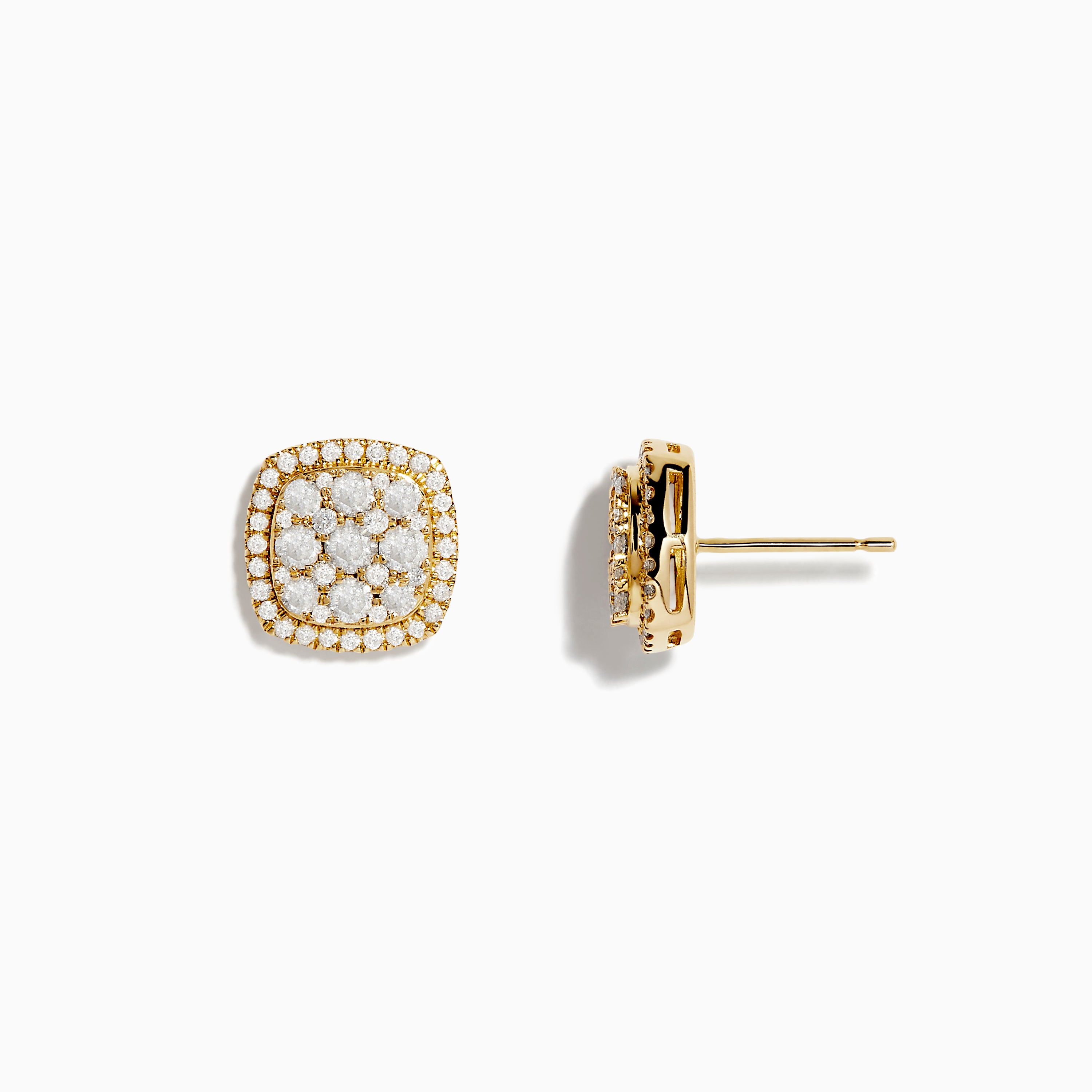 Pave Classica 14K Yellow Gold Square Diamond Stud Earrings 0.97 TCW ...