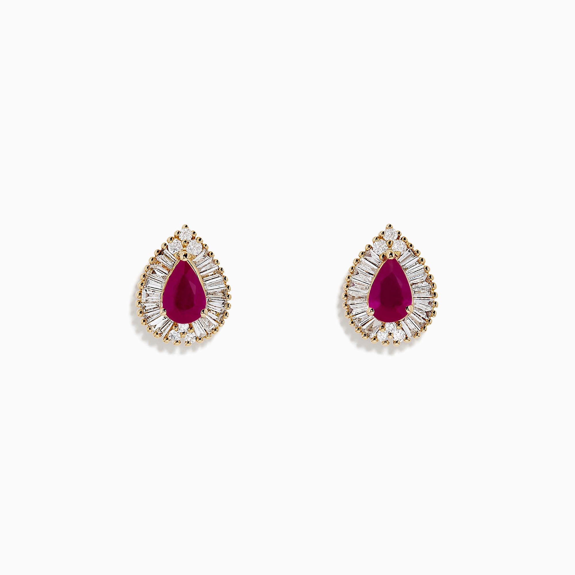 Ruby Royale 14K Yellow Gold Pear Shaped Ruby and Diamond Stud Earrings ...