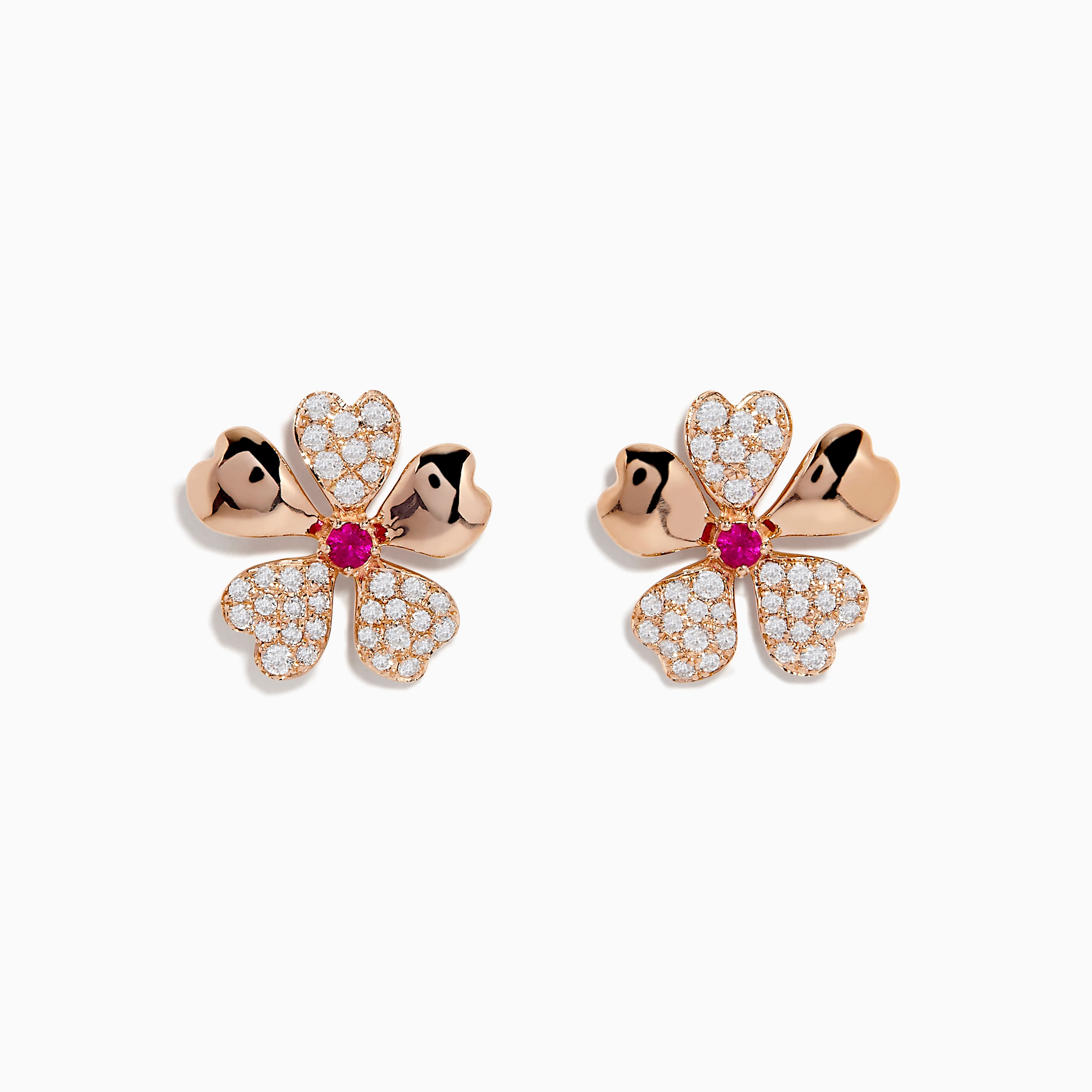 Effy 14K Rose Gold Ruby and Diamond Flower Stud Earrings – effyjewelry.com