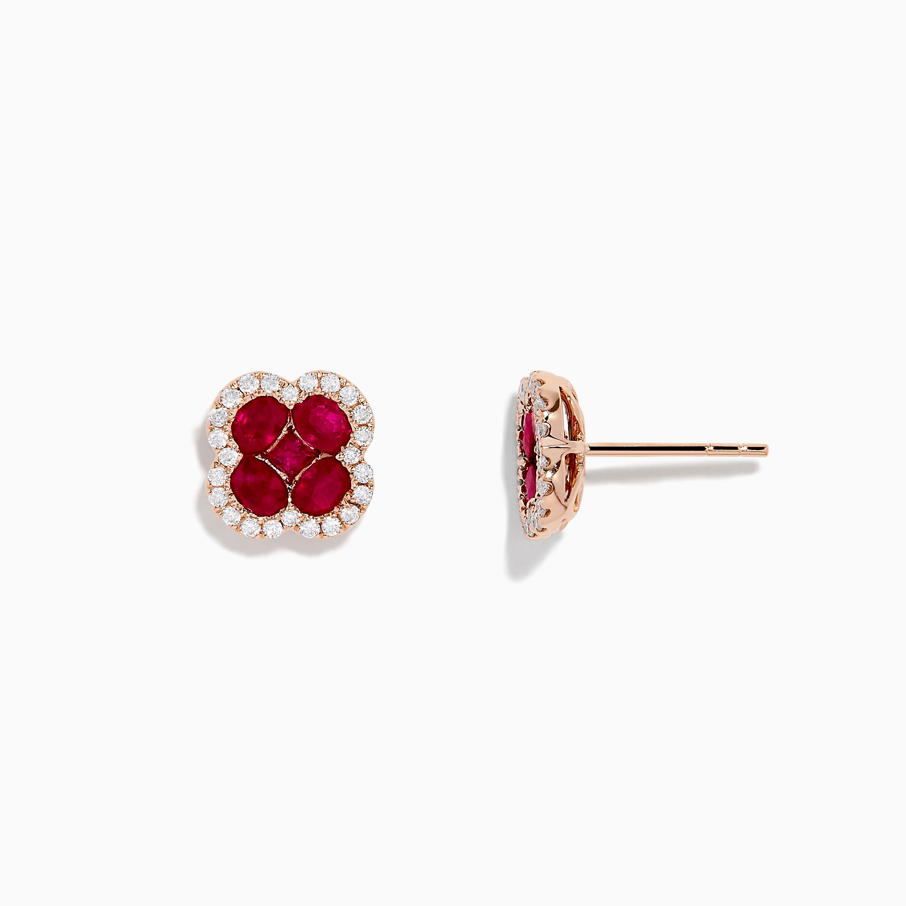 Ruby Royale 14K Rose Gold Ruby and Diamond Flower Stud Earrings ...