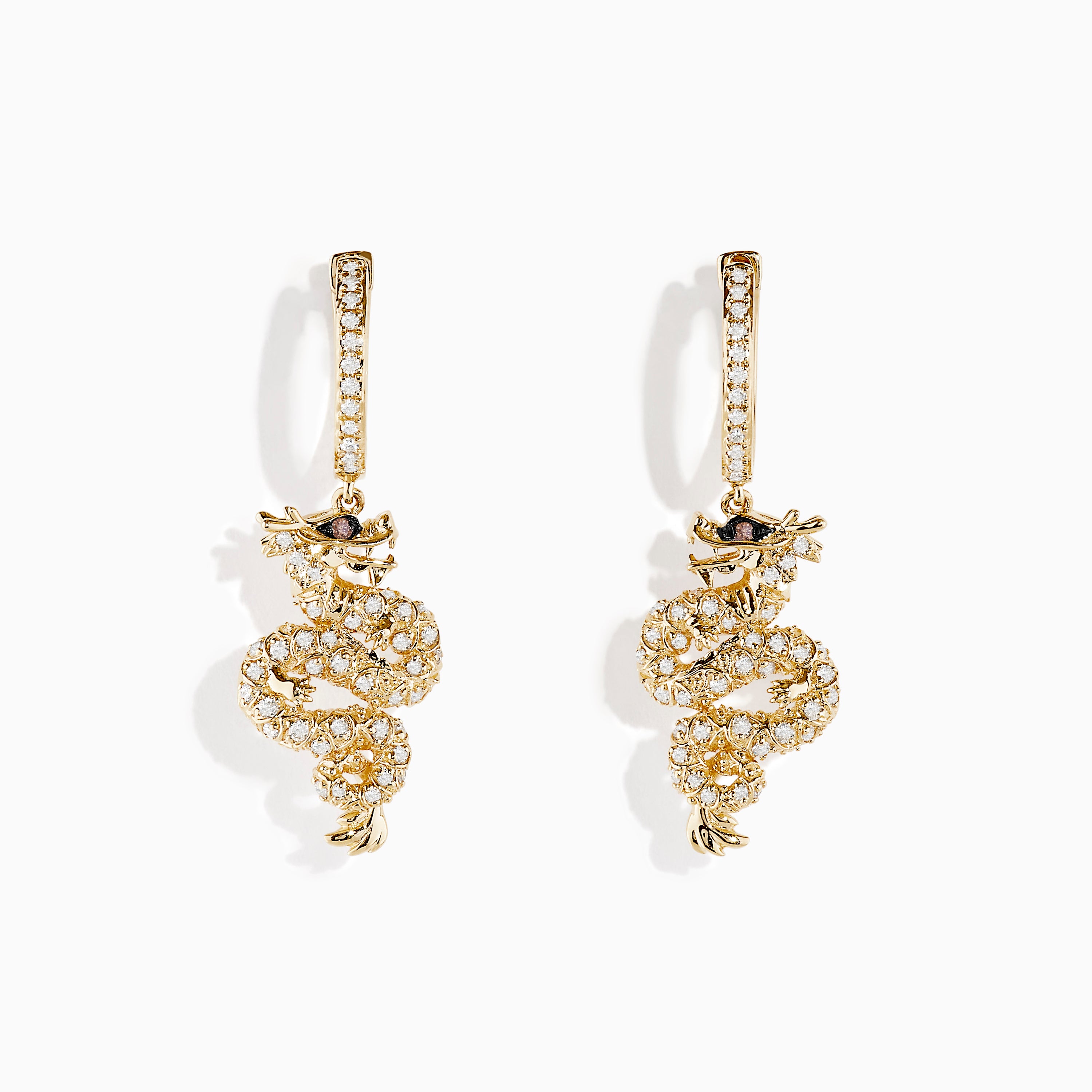 Safari 14K Yellow Gold Espresso and White Diamond Dragon Earrings ...