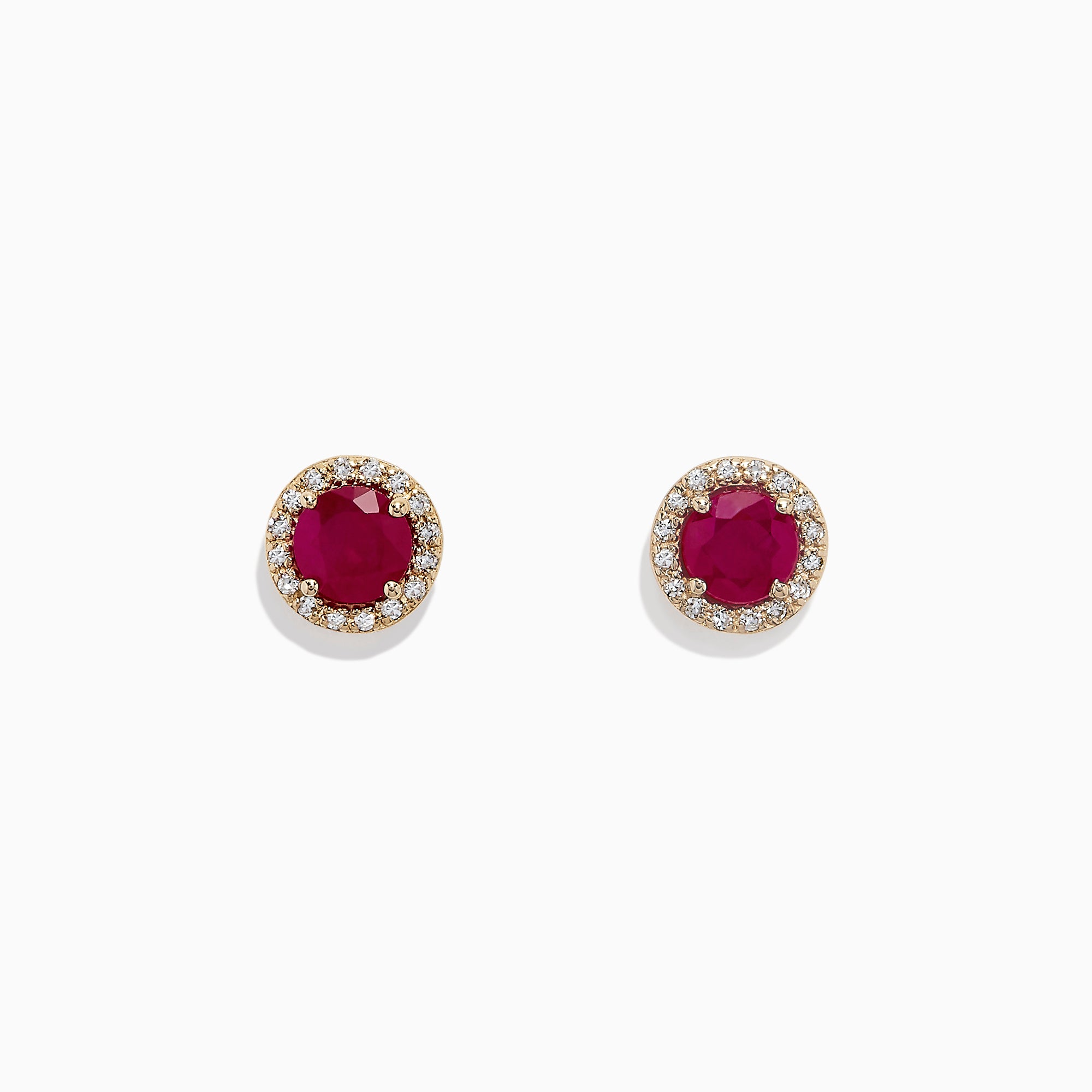 Ruby Royale 14K Yellow Gold Round Diamond Halo Ruby Stud Earrings, 1.2 ...