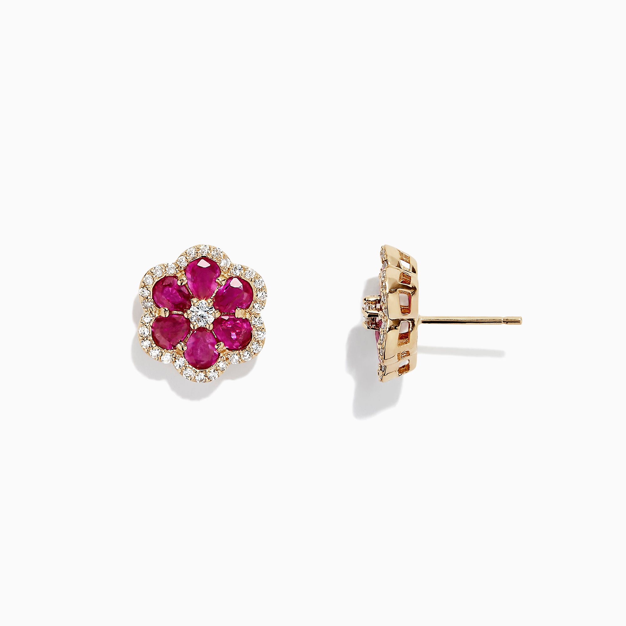 Ruby Royale 14K Yellow Gold Ruby Flower Stud Earrings, 3.18 TCW ...