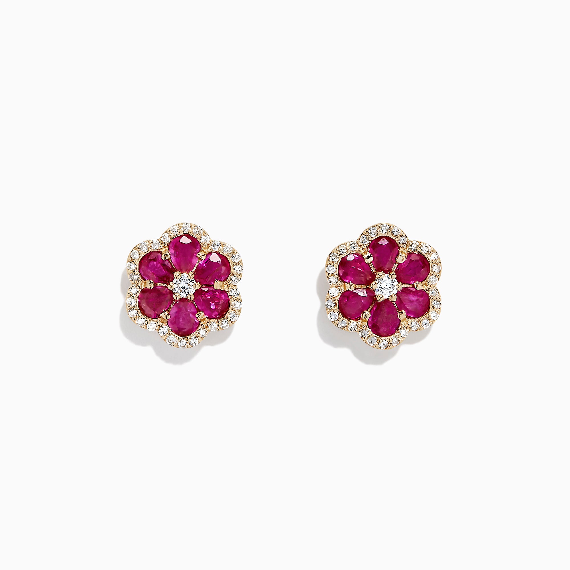 Ruby Royale 14K Yellow Gold Ruby Flower Stud Earrings, 3.18 TCW ...