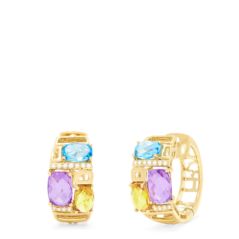 Mosaic 14K Yellow Gold Multi Color and Diamond Hoop Earrings, 4.83 TCW ...