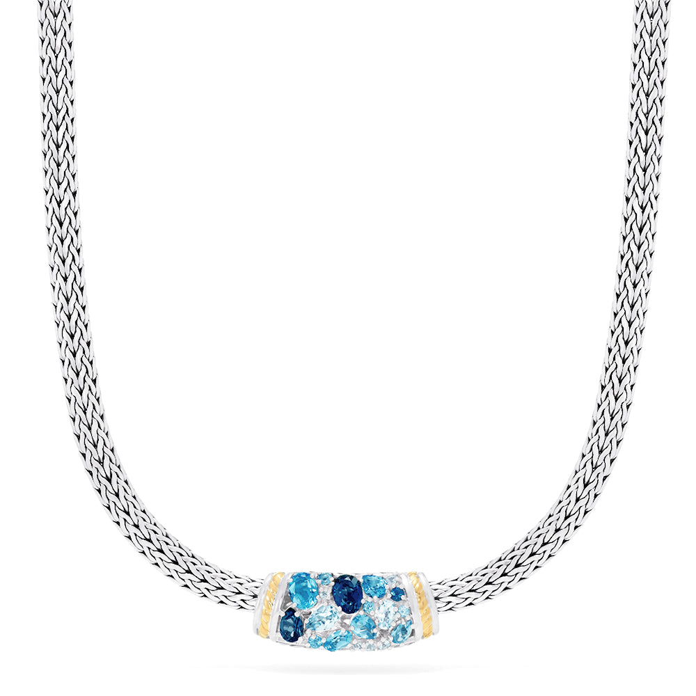 925 Sterling Silver & 18K Gold Blue Topaz Splash Necklace, 6.70 TCW ...