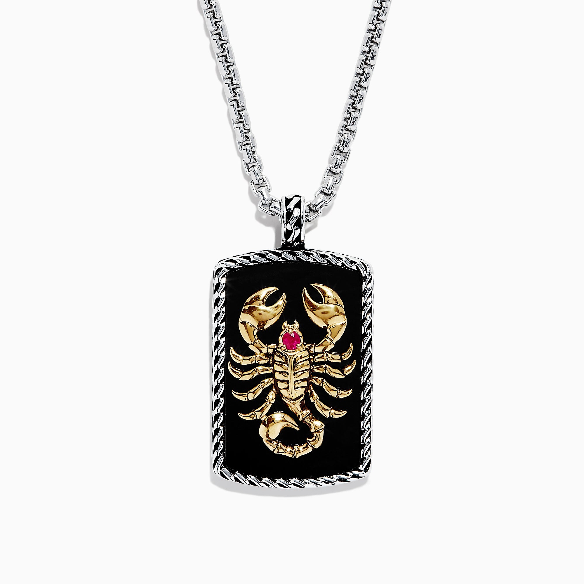 Men's Silver & 14K Gold Plating Onyx & Ruby Scorpion Pendant, 16.50 TW ...