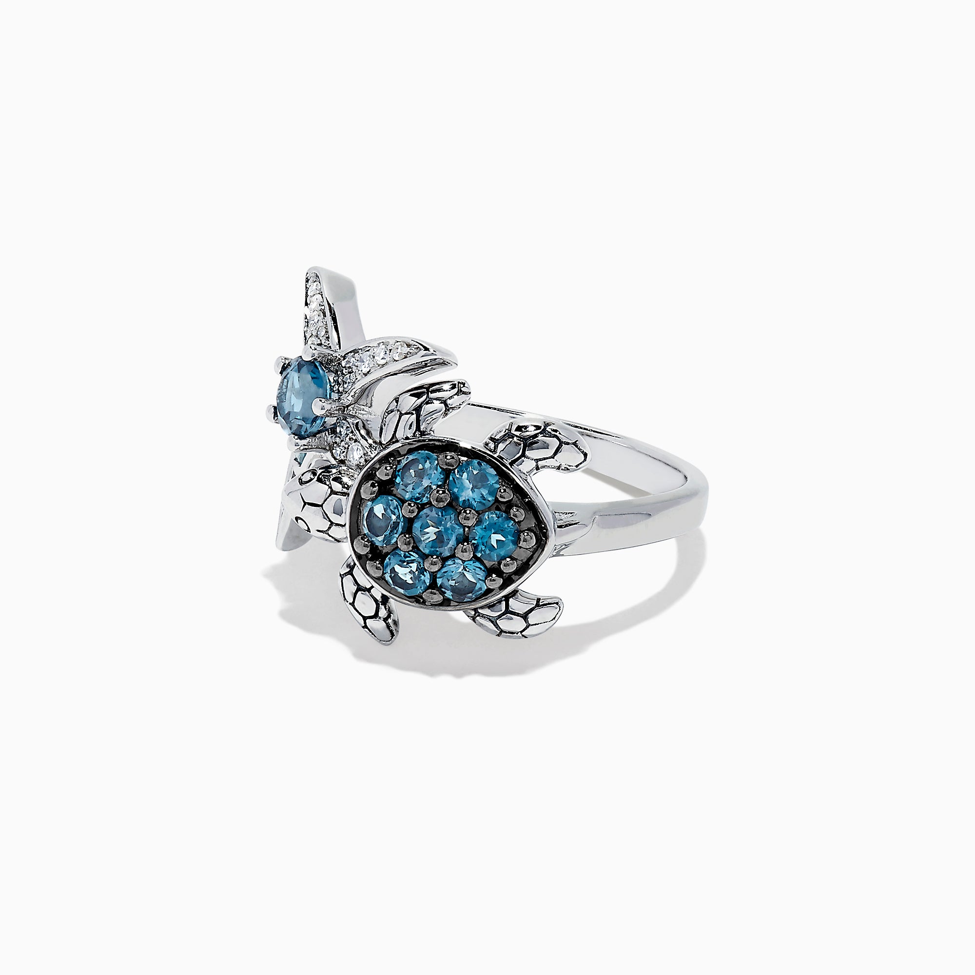 Seaside S. Silver Topaz & Diamond Turtle and Starfish Ring, 1.06 TCW ...