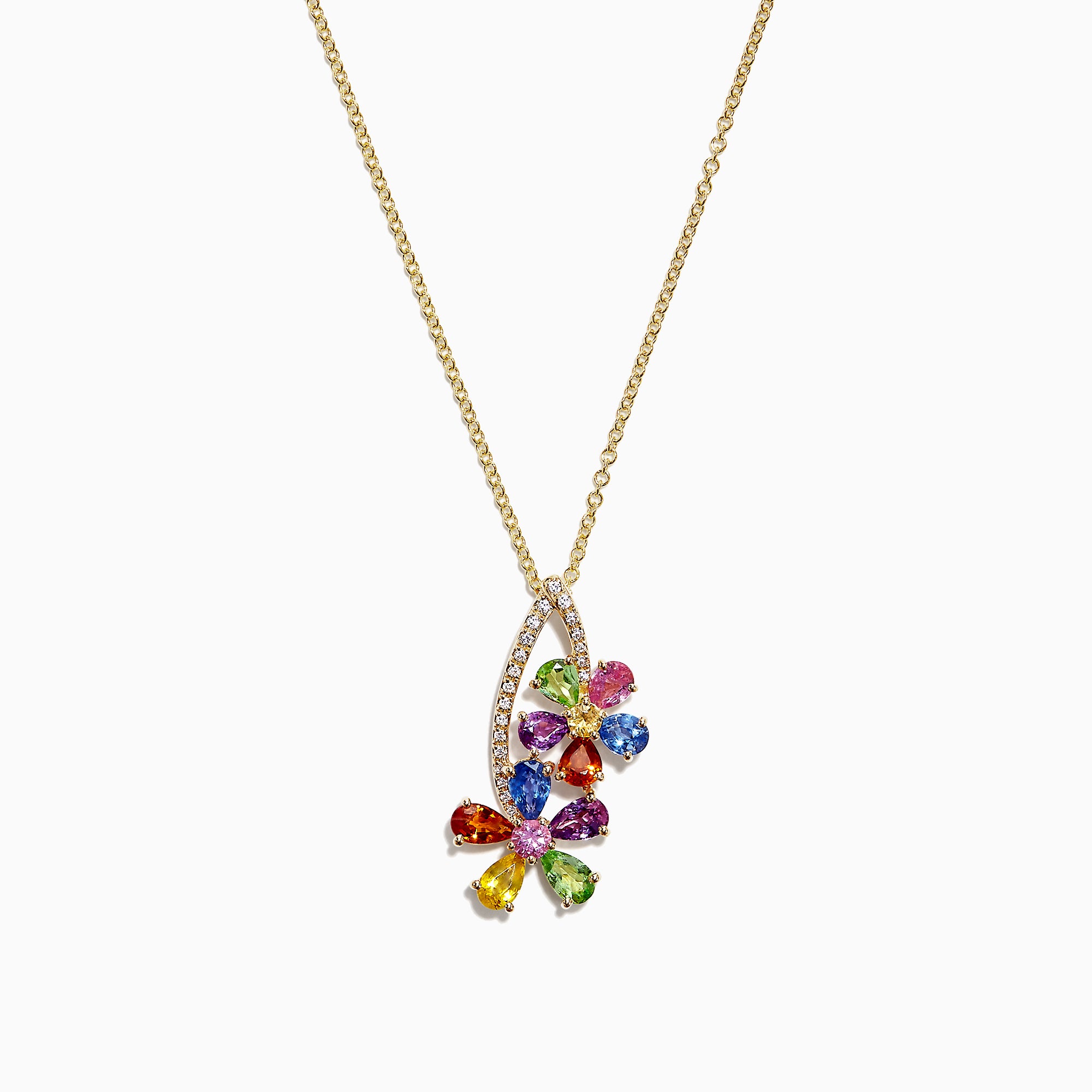 Watercolors 14K Yellow Gold Multi Sapphire & Diamond Pendant, 2.71 TCW ...
