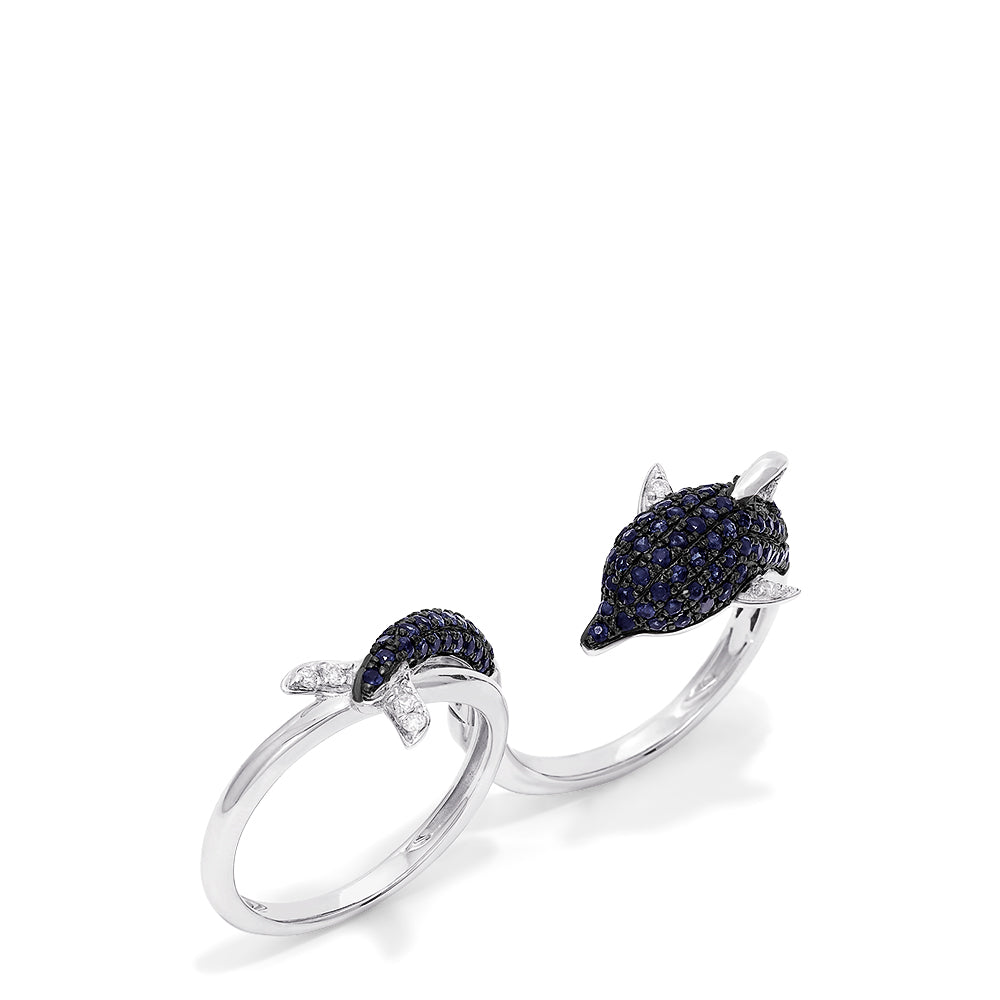 Seaside 14K White Gold Blue Sapphire & Diamond Dolphin Ring, 1.12 TCW ...