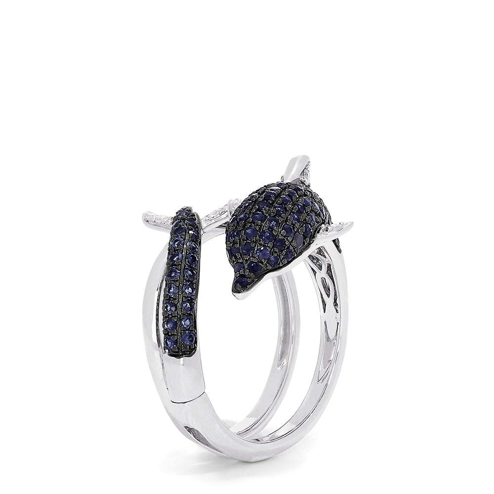 Seaside 14K White Gold Blue Sapphire & Diamond Dolphin Ring, 1.12 TCW ...