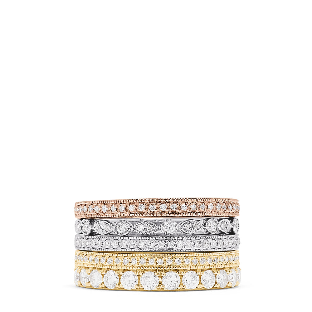 Trio 14K Tri Color Gold Diamond 4 Ring Stack, 1.00 TCW – effyjewelry.com