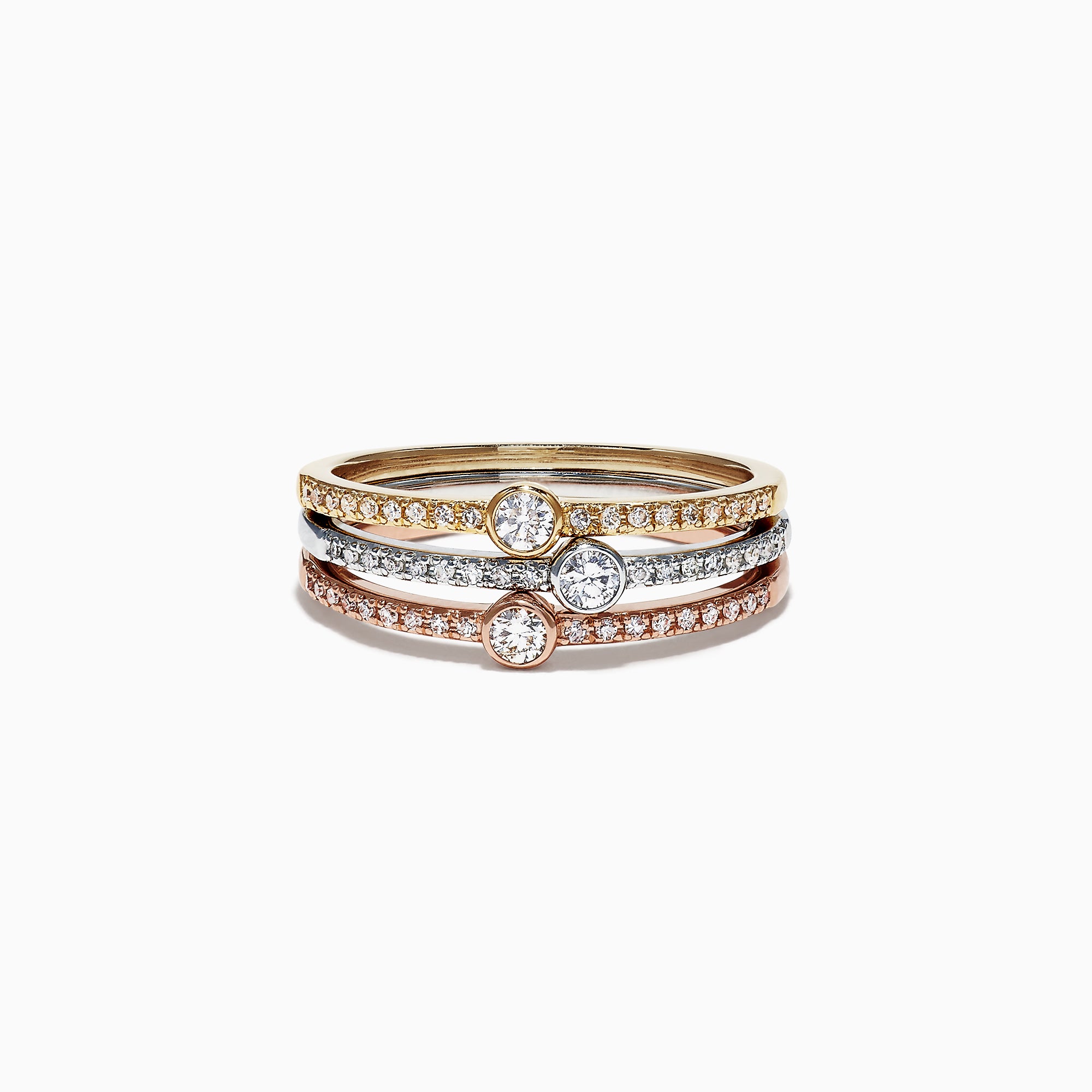 Trio 14K Tri Color Gold Diamond Stack Ring, 0.50 TCW – effyjewelry.com