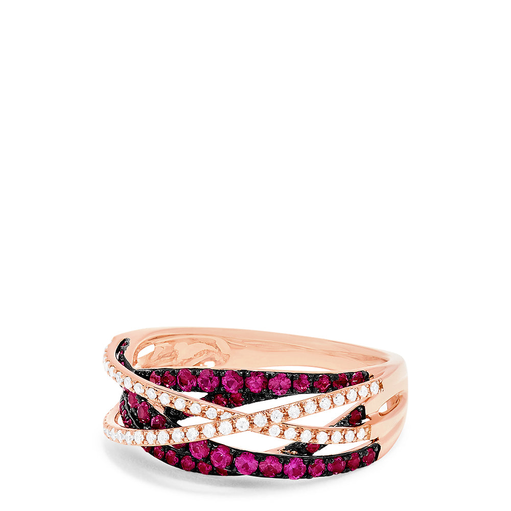 Ruby Royale 14K Rose Gold Ruby & Diamond Crossover Band, 0.81 TCW ...