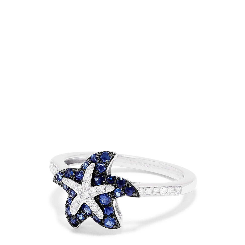 Effy Seaside 14K White Gold Sapphire & Diamond Starfish Ring, 0.46 TCW ...