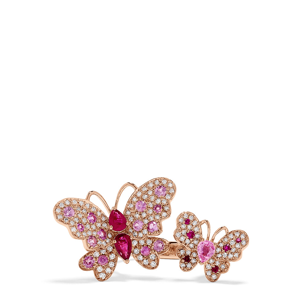 Nature 14K Rose Gold Ruby, Sapphire & Diamond Butterfly Ring, 1.81 TCW ...