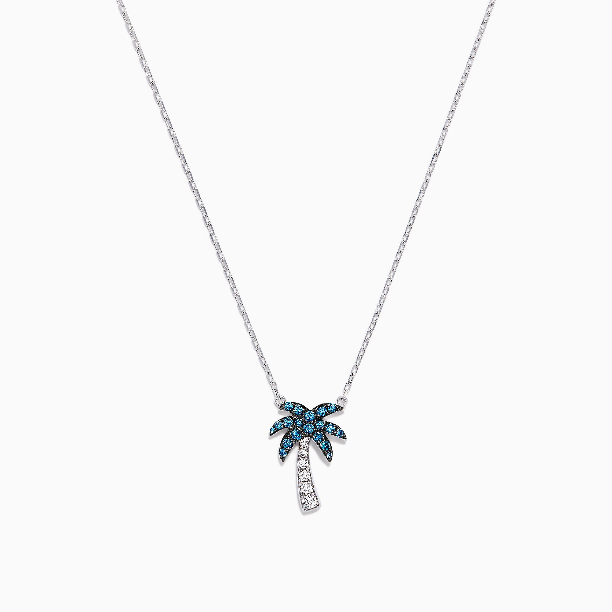 Novelty 14K Gold Blue & White Diamond Palm Tree Necklace, 0.25 TCW ...