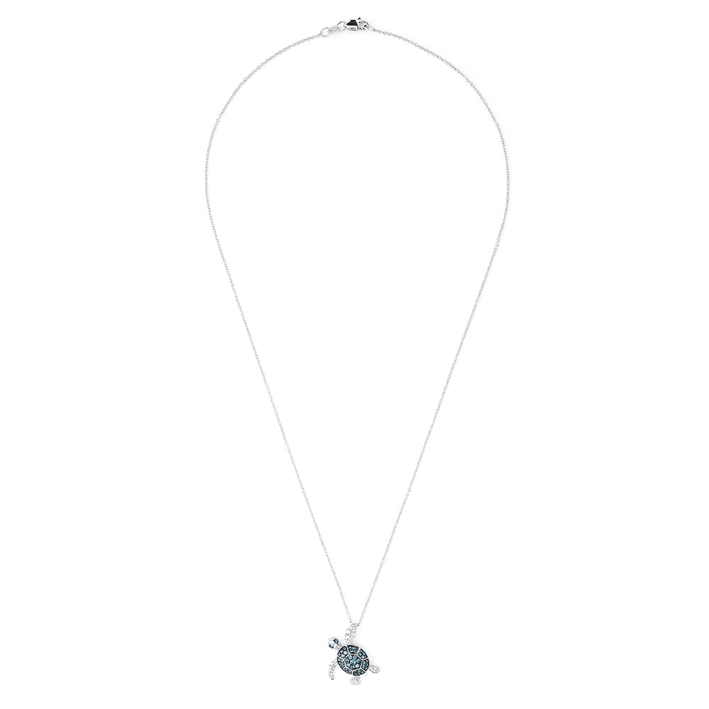 Novelty 14K Gold Blue & White Diamond Turtle Pendant, 0.70 TCW ...