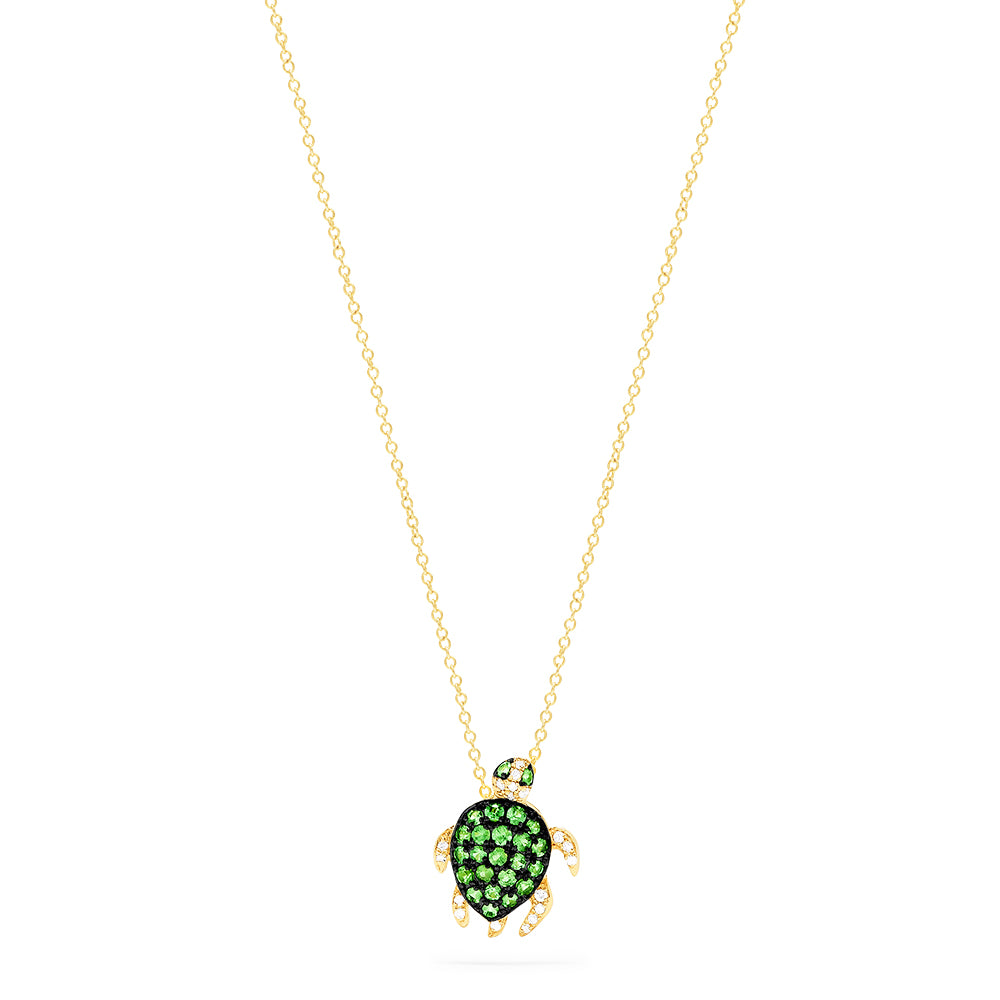 Safari 14K Yellow Gold Tsavorite and Diamond Mini Turtle Pendant ...