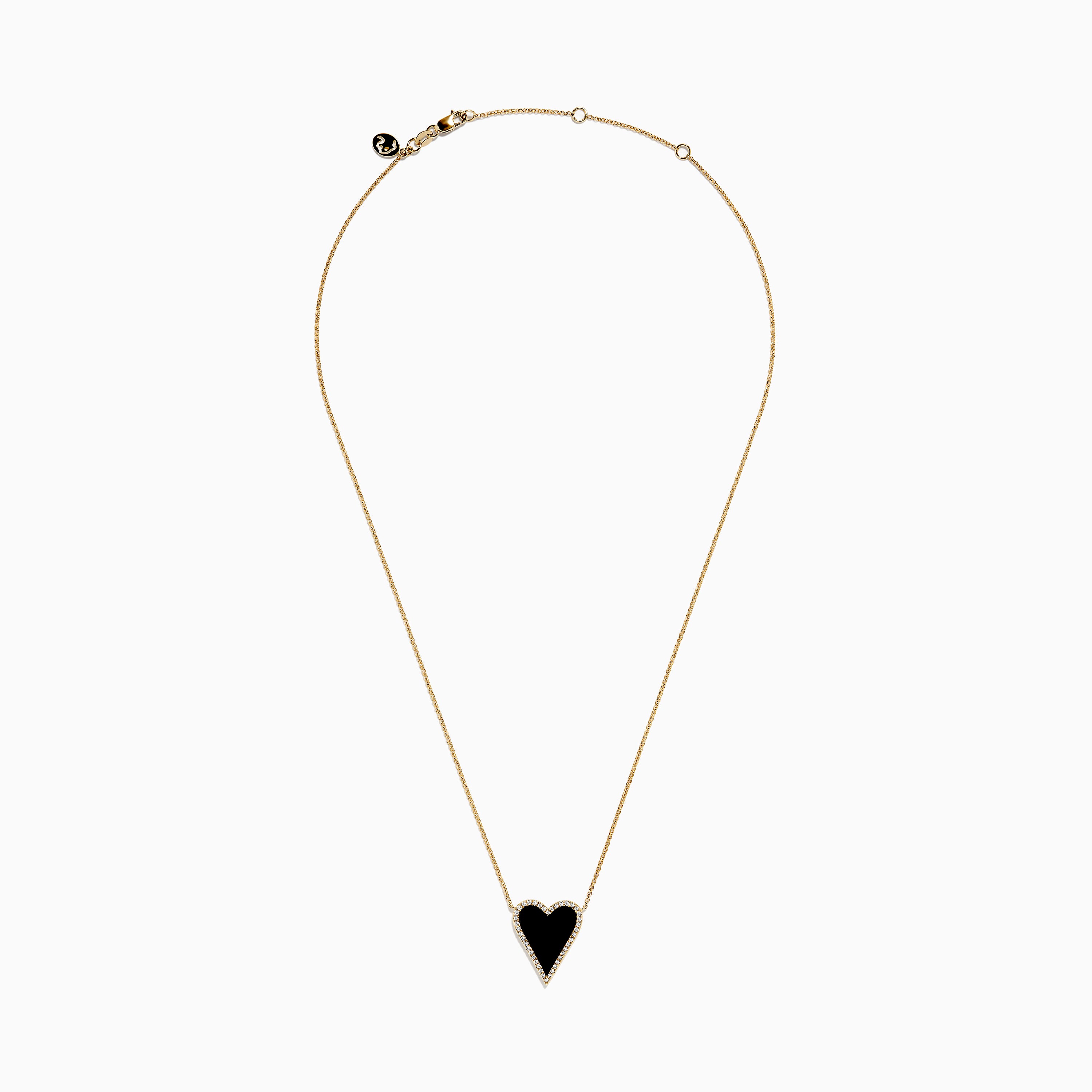 Novelty 14K Yellow Gold Onyx and Diamond Elongated Heart Pendant ...