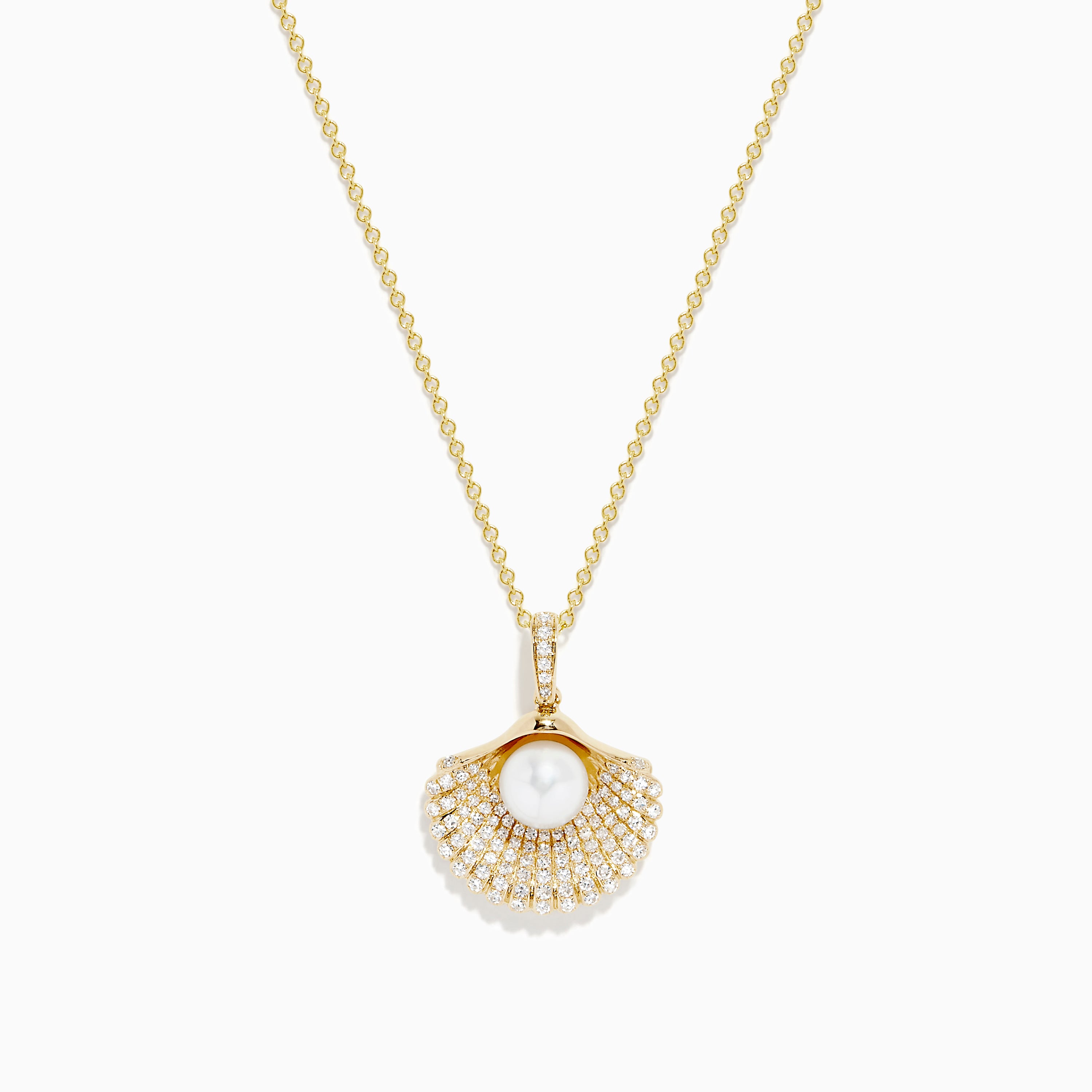 14K Yellow Gold Pearl and Diamond Shell Necklace – effyjewelry.com