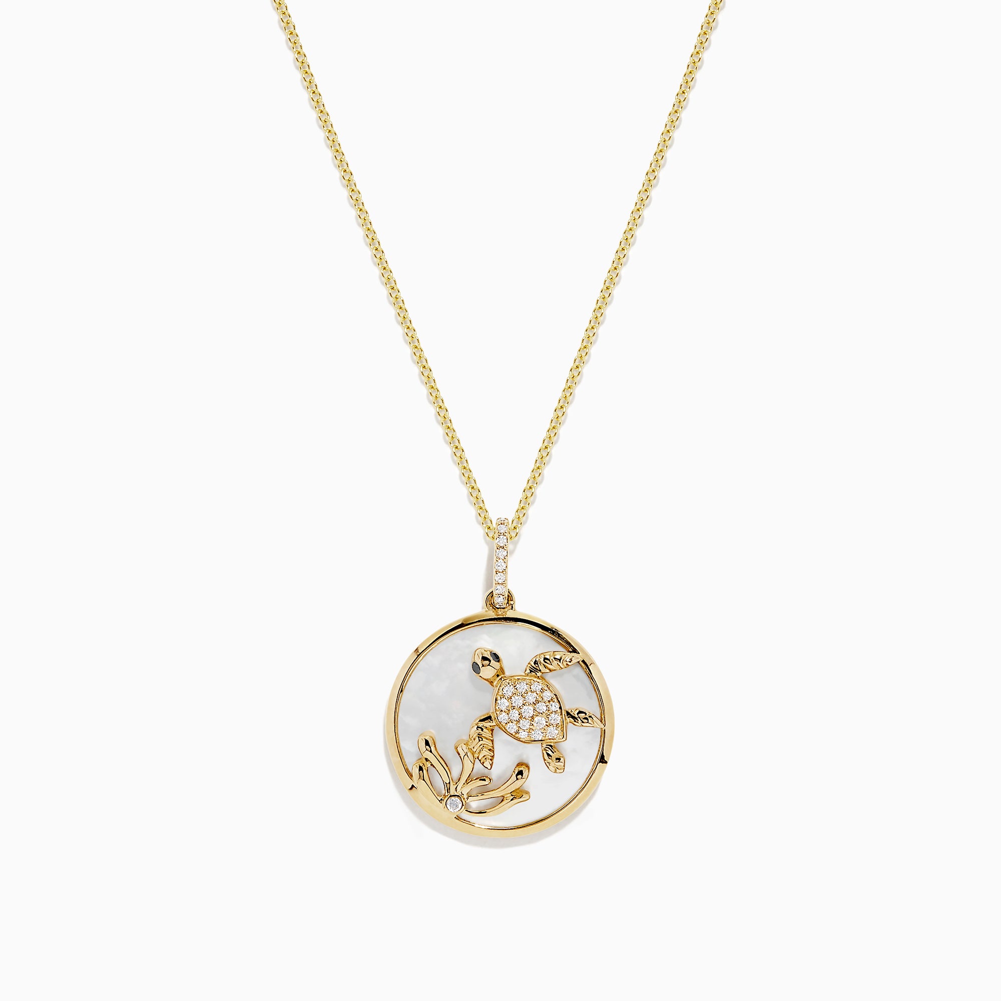 14K Yellow Gold Mother of Pearl and Diamond Turtle Pendant, 0.13 TCW ...