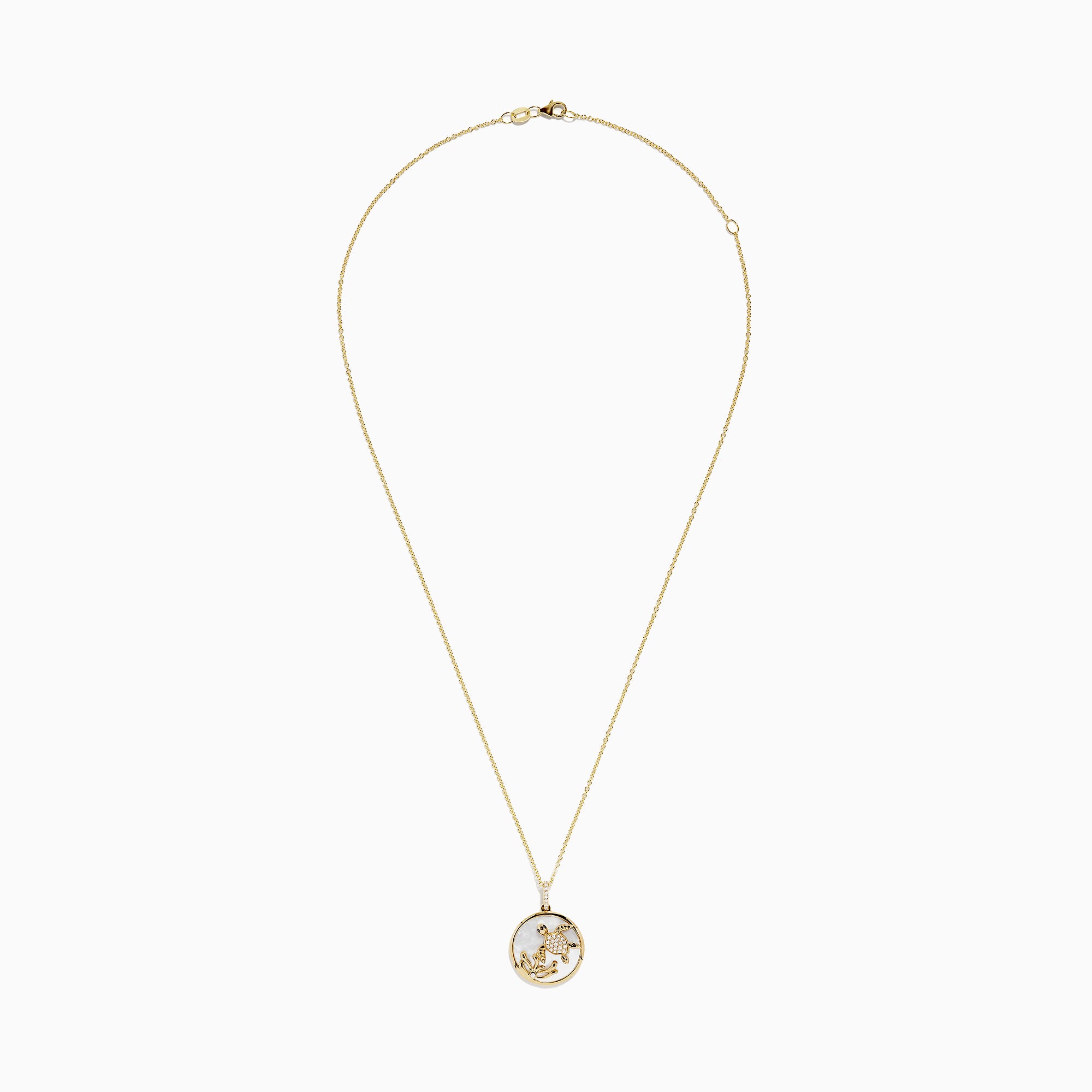 14K Yellow Gold Mother of Pearl and Diamond Turtle Pendant, 0.13 TCW ...