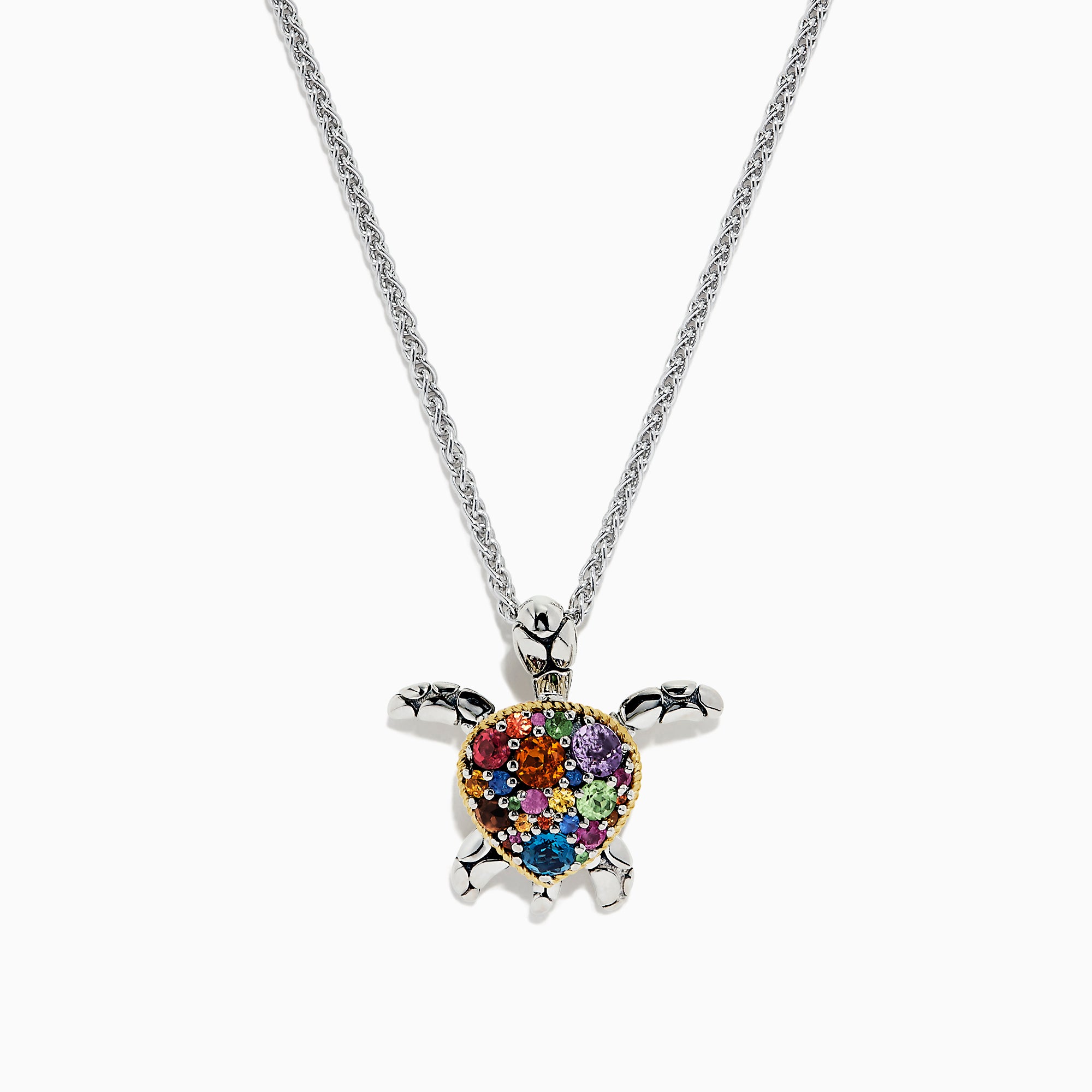 Seaside Sterling Silver Multi Gemstone Turtle Pendant, 2.00 TCW ...