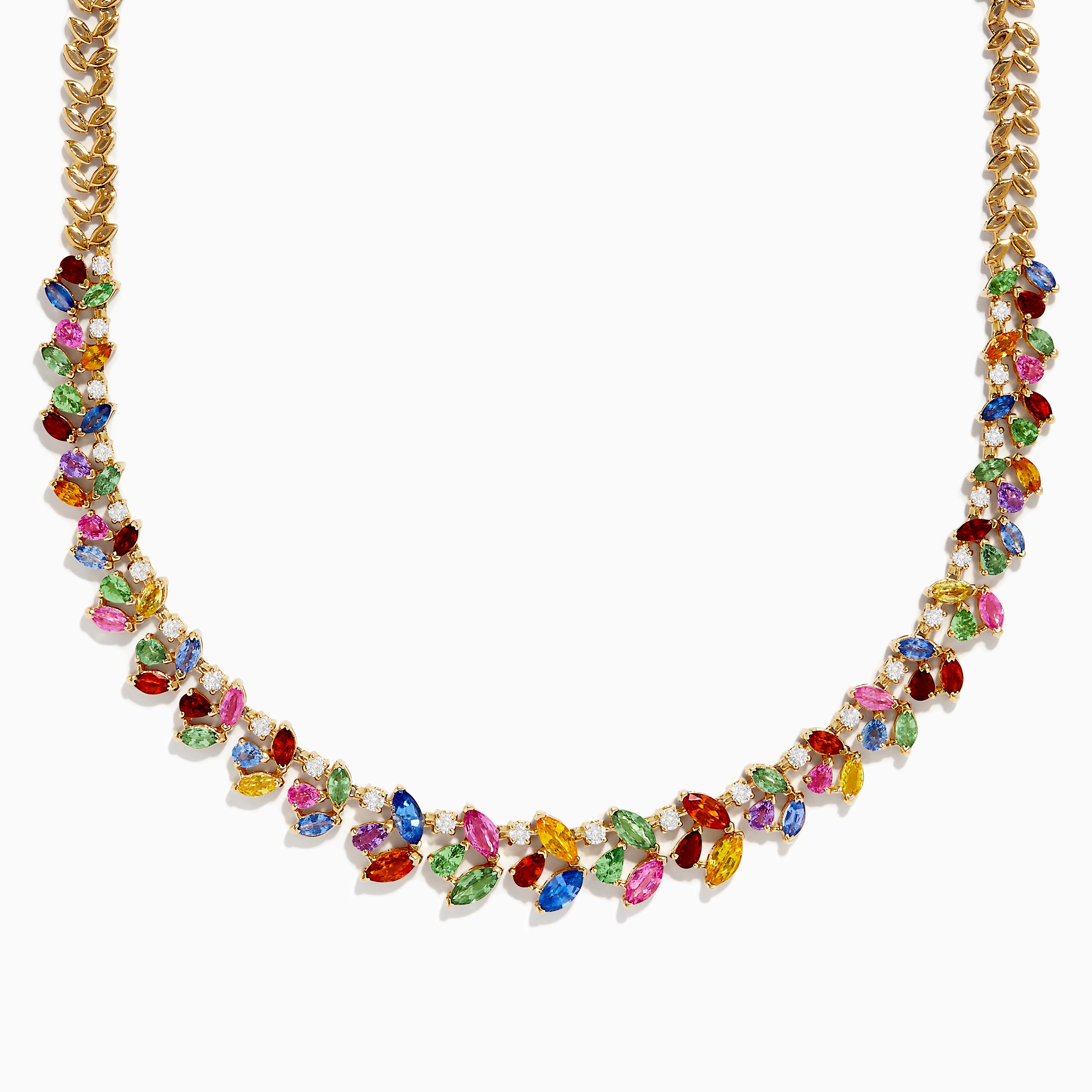 Watercolors 14K Yellow Gold Multi Sapphire and Diamond Necklace ...