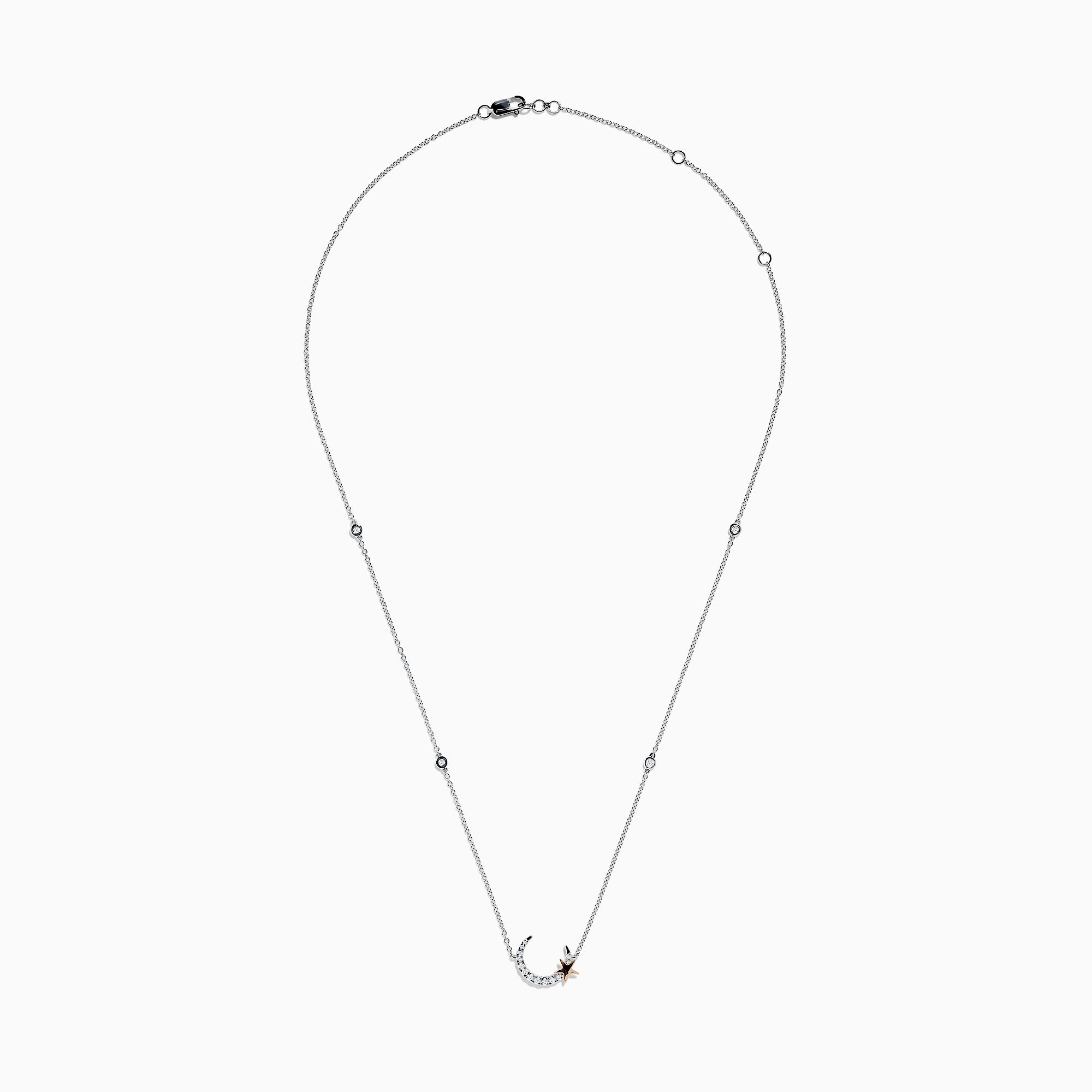 Novelty 14K Two Tone Gold Diamond Moon & Star Necklace, 0.22 TCW ...