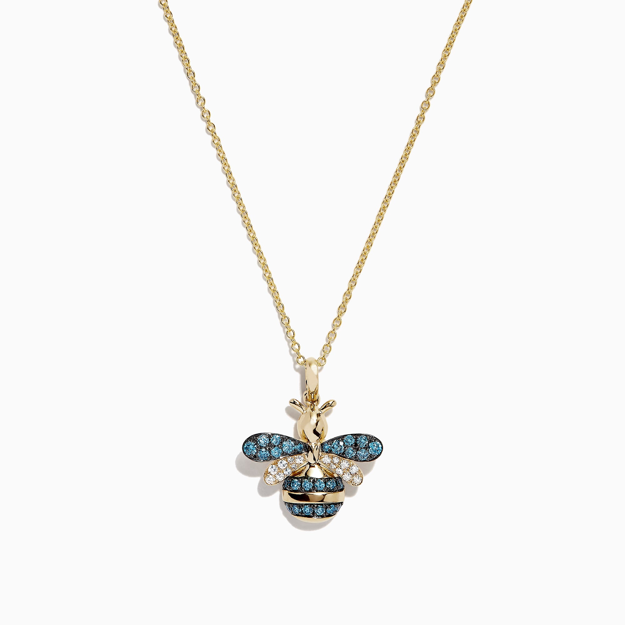 Safari 14K Yellow Gold Blue and White Diamond Bee Pendant, 0.46 TCW ...