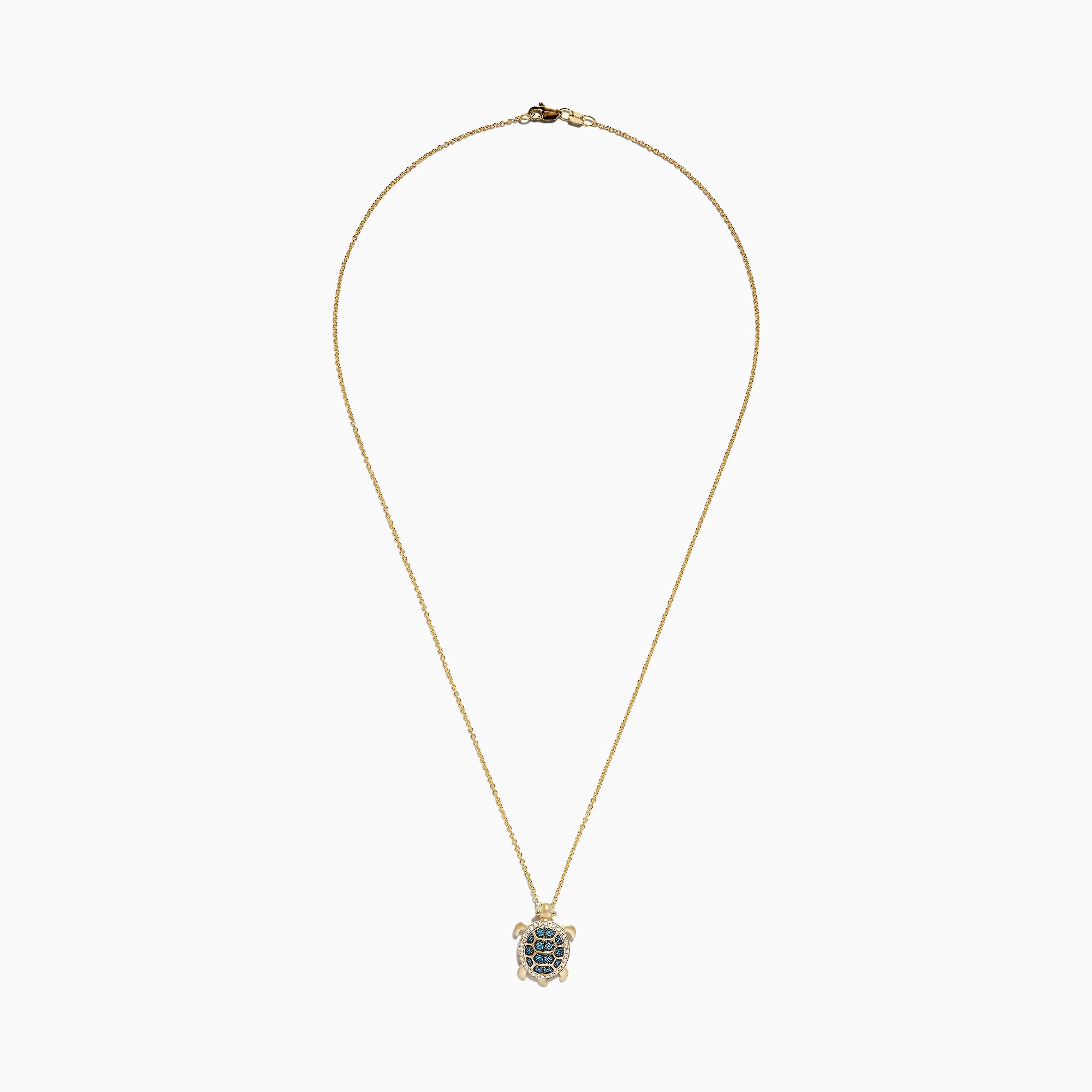 14K Yellow Gold Blue and White Diamond Sea Turtle Pendant, 0.41 TCW ...
