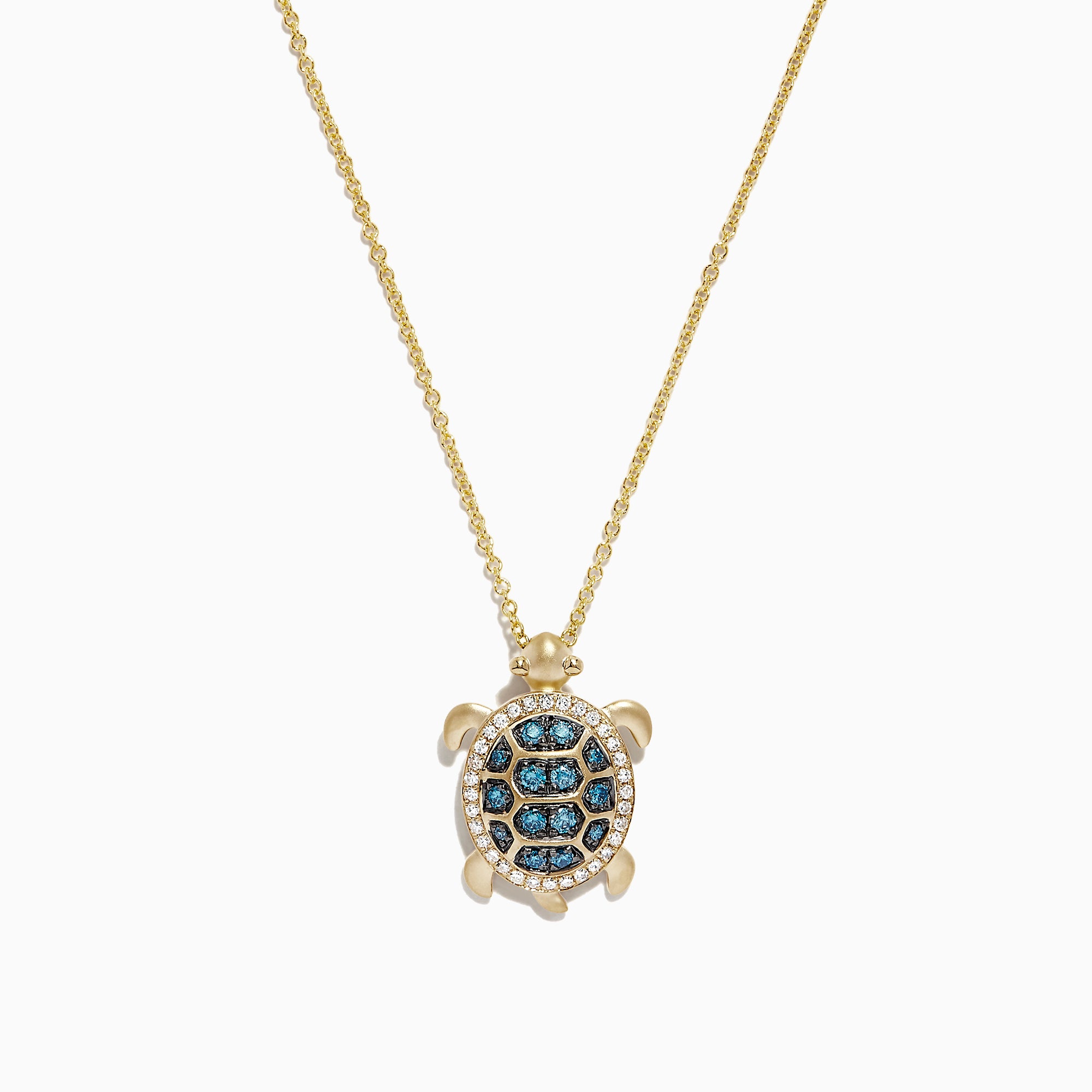 14K Yellow Gold Blue and White Diamond Sea Turtle Pendant, 0.41 TCW ...