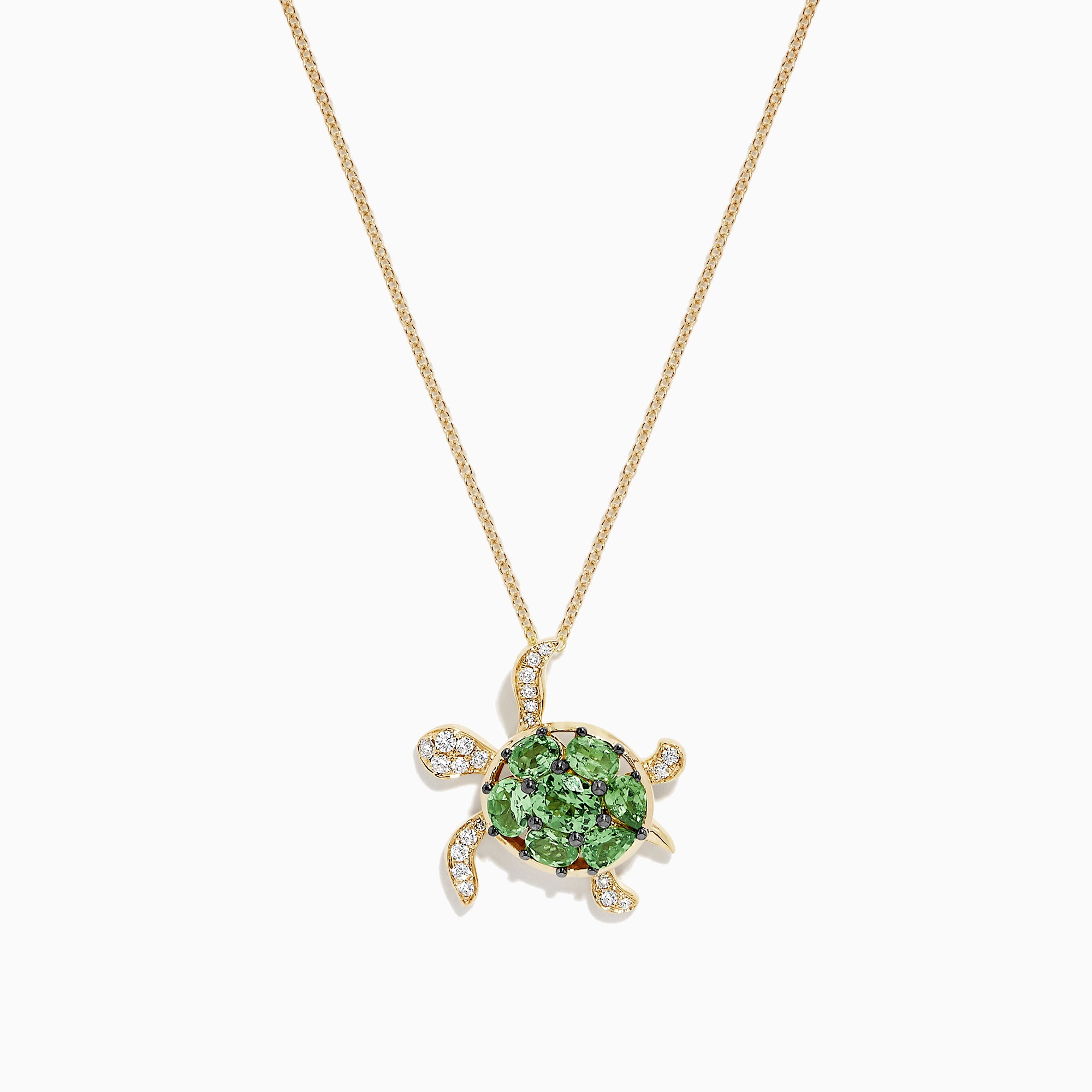 Seaside 14K Yellow Gold Tsavorite & Diamond Turtle Pendant, 1.81 TCW ...