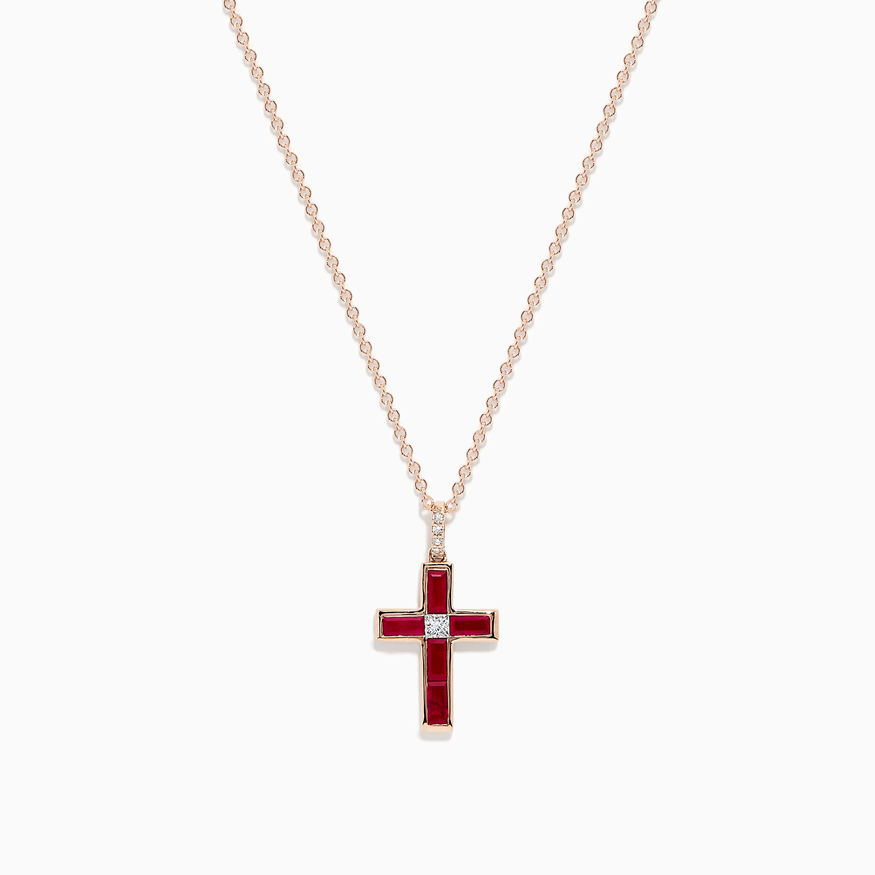 Ruby Royale 14K Rose Gold Ruby and Diamond Cross Pendant – effyjewelry.com