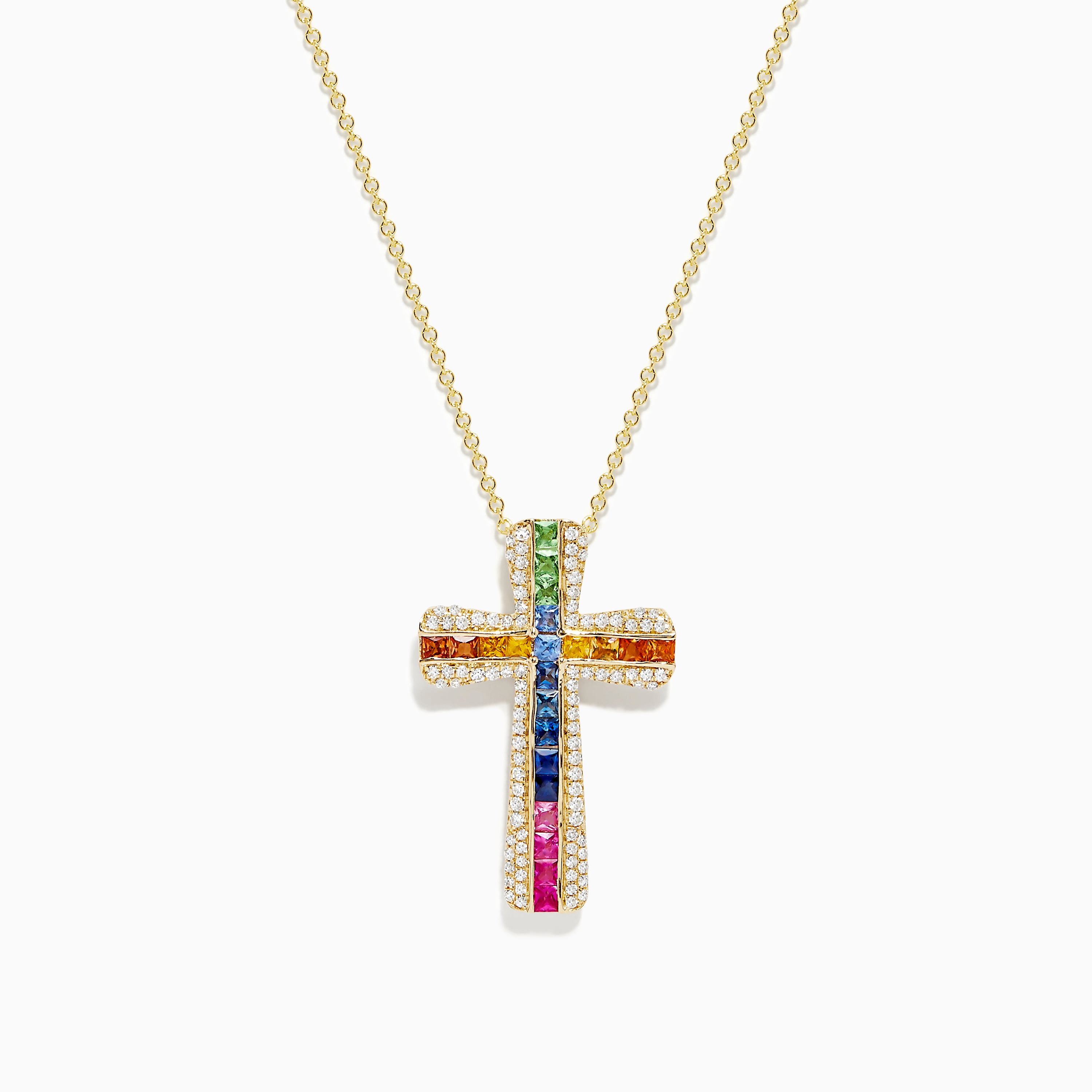 Watercolors 14K Gold Multi Sapphire and Diamond Cross Pendant ...