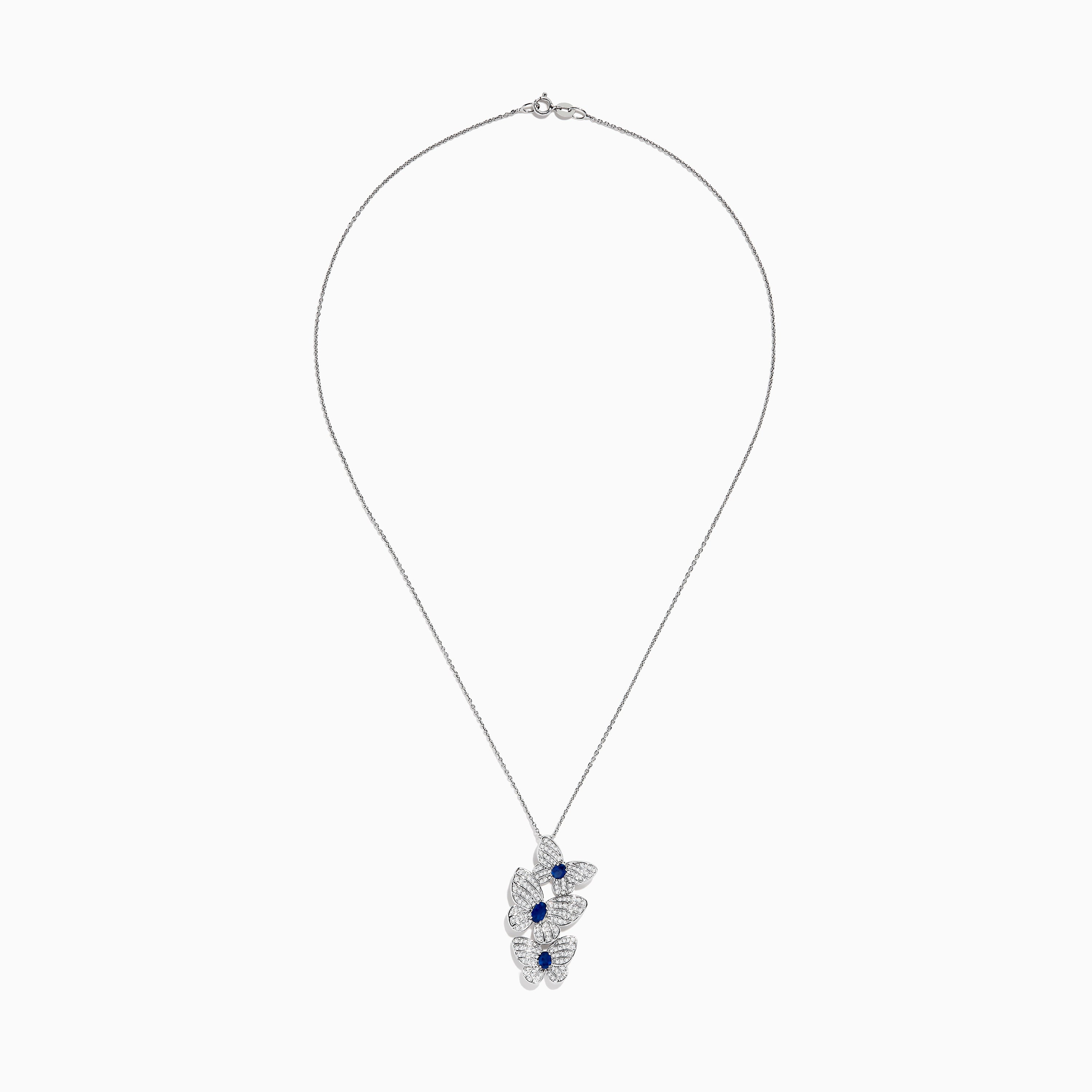 14K White Gold Blue Sapphire and Diamond Multi Butterfly Pendant ...
