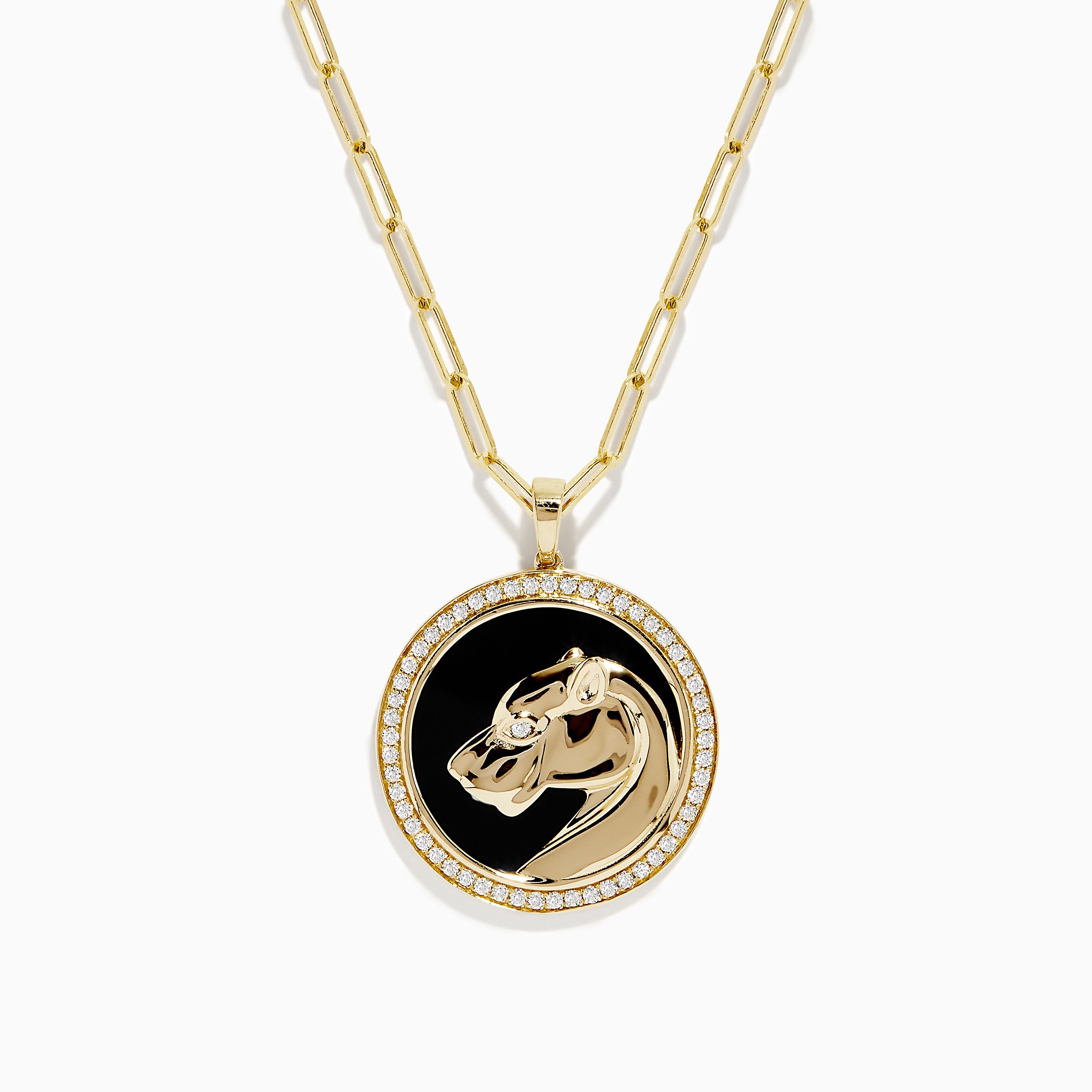 Signature 14K Yellow Gold Onyx and Diamond Panther Pendant ...