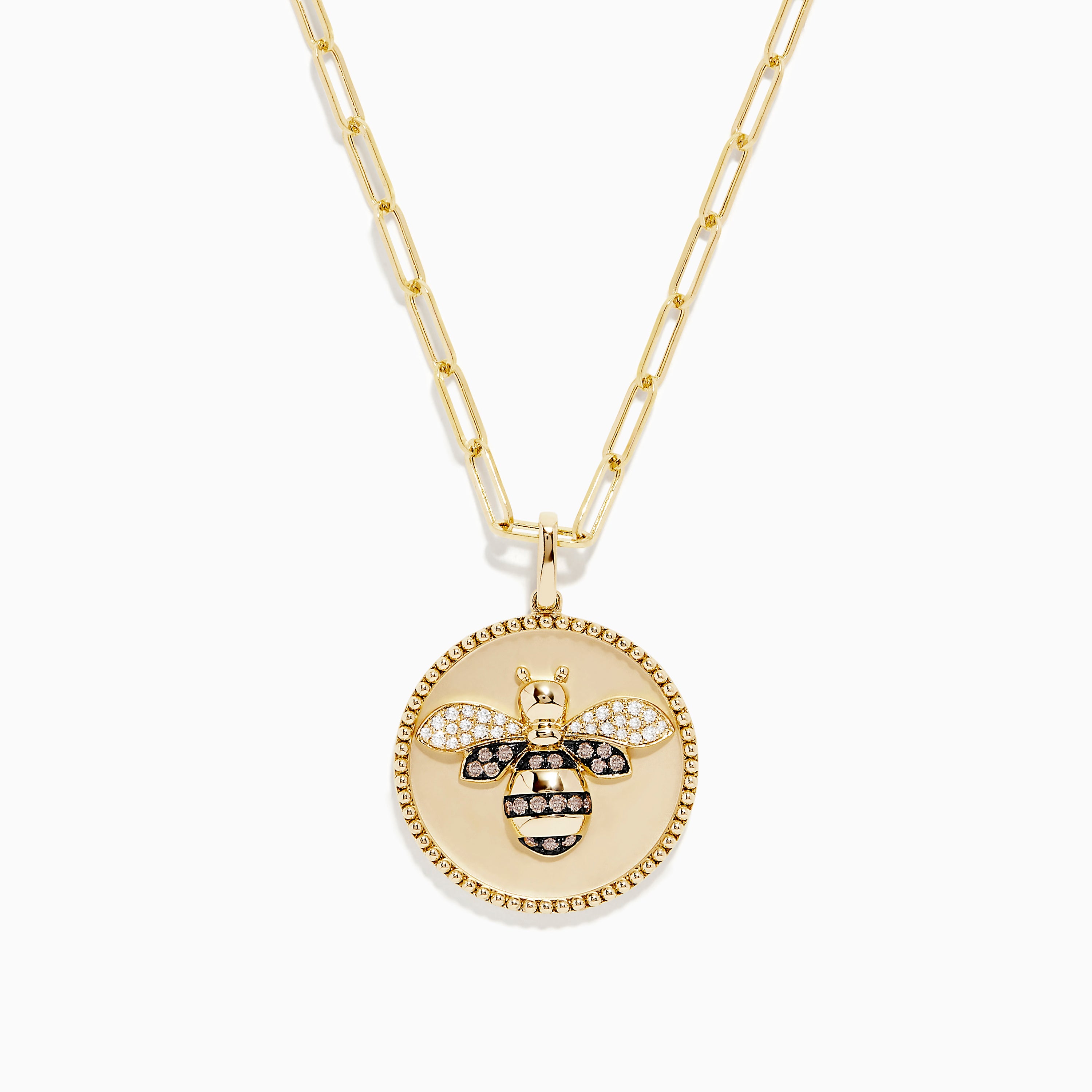 Nature 14K Yellow Gold Espresso and White Diamond Bee Coin Pendant ...