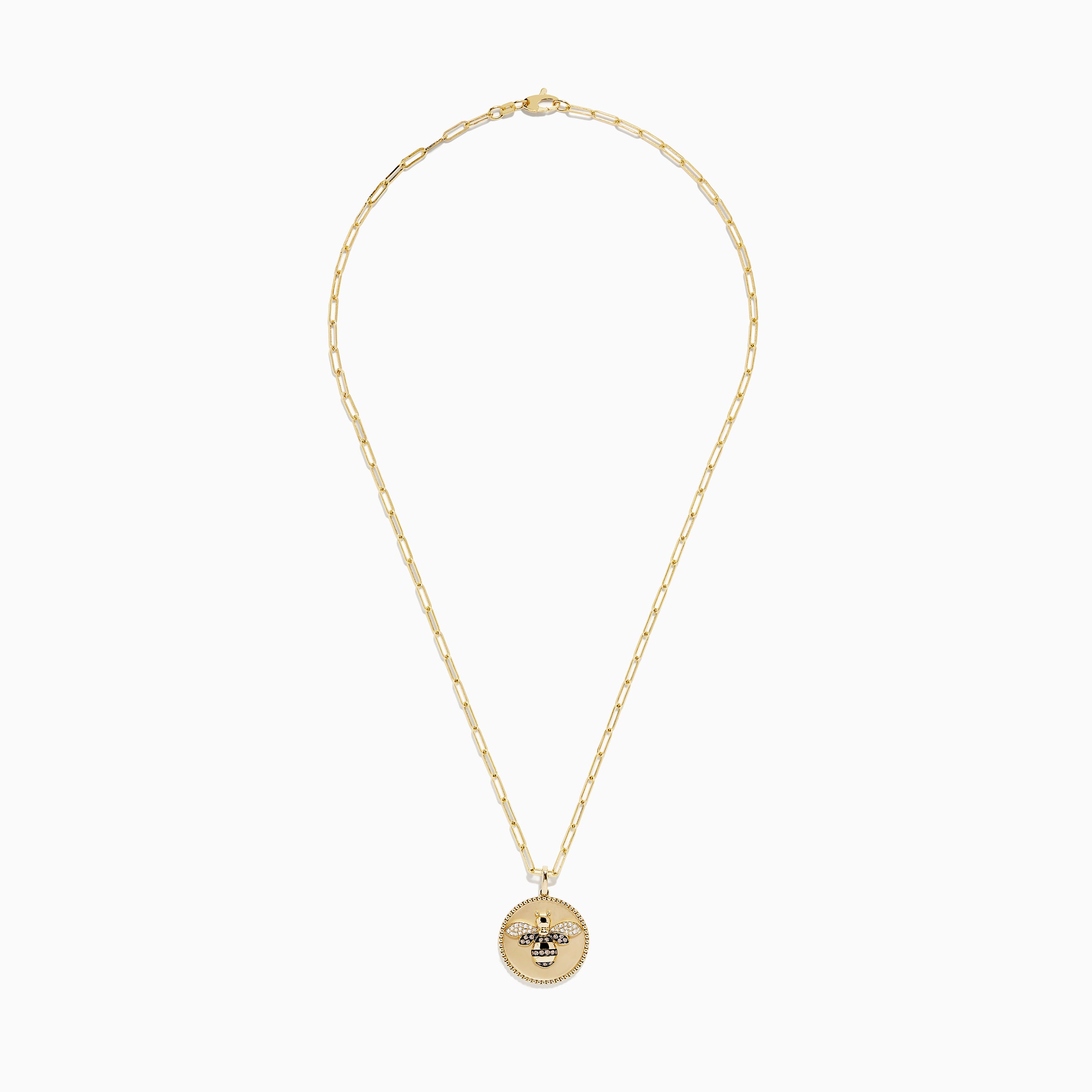 Nature 14K Yellow Gold Espresso and White Diamond Bee Coin Pendant ...