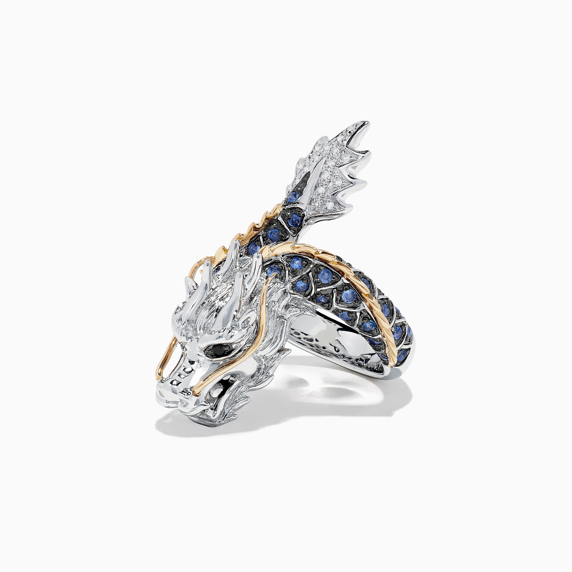 Safari Sterling Silver and 14K Gold Sapphire Dragon Ring, 0.79 TCW ...