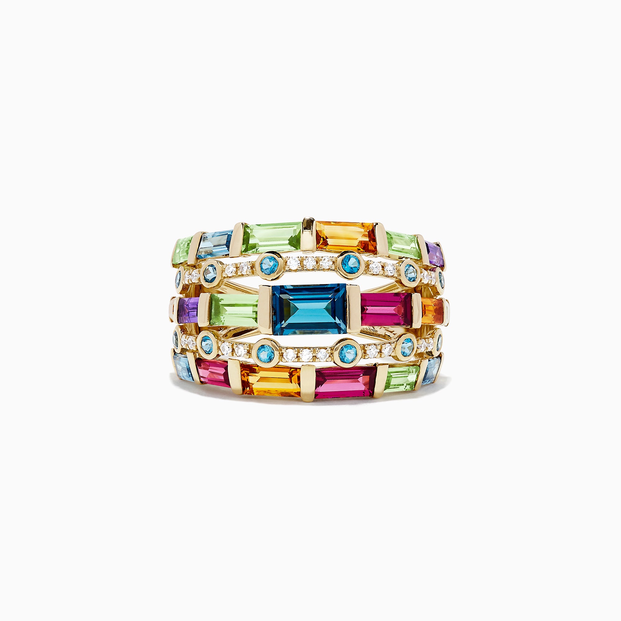 Mosaic 14K Yellow Gold Multi Gemstone and Diamond Ring, 3.90 TCW ...