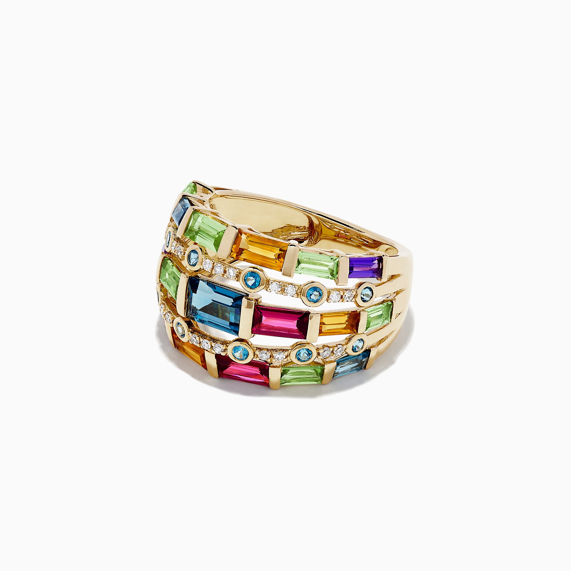 Mosaic 14K Yellow Gold Multi Gemstone and Diamond Ring, 3.90 TCW ...
