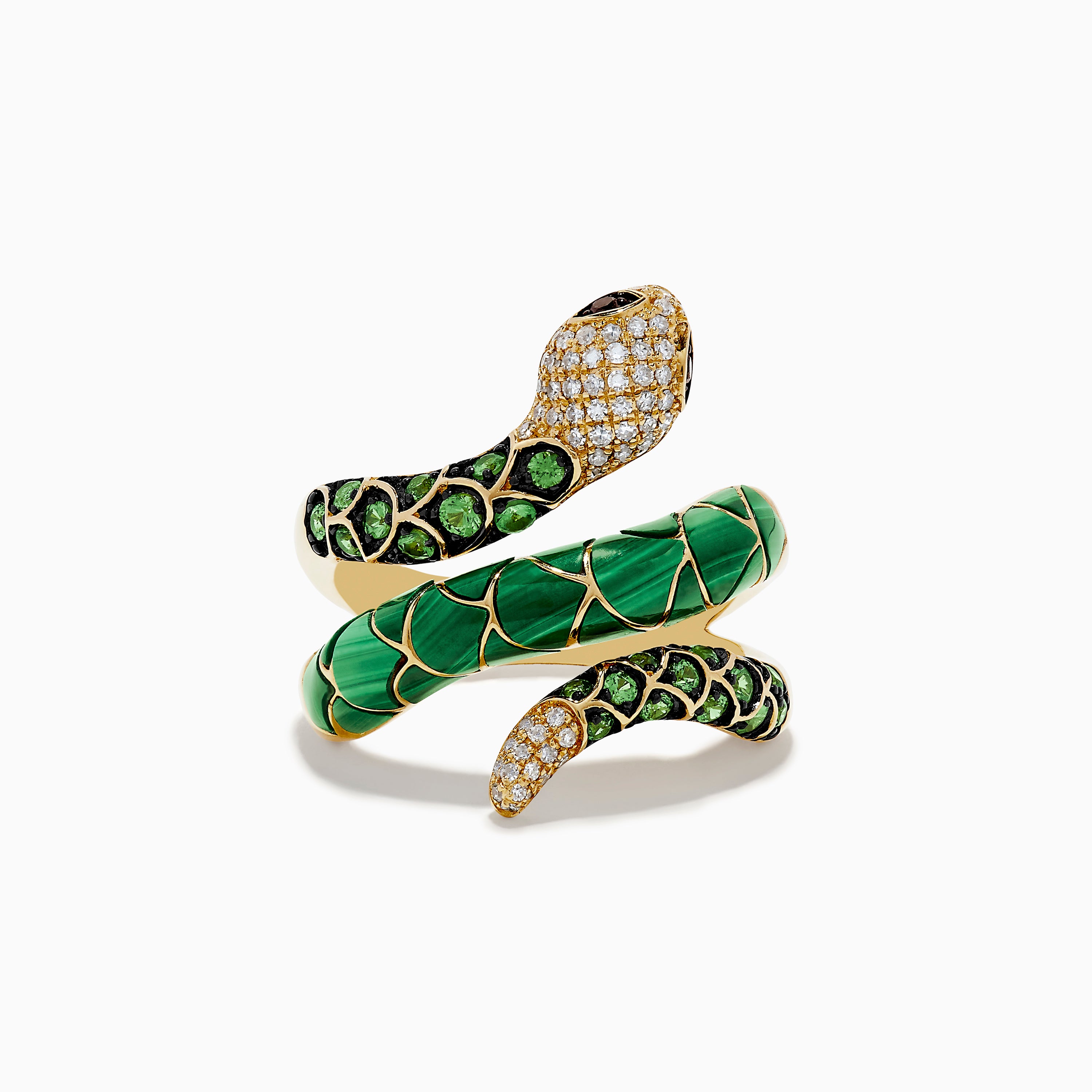 Safari 14K Yellow Gold Tsavorite & Malachite Diamond Snake Ring ...