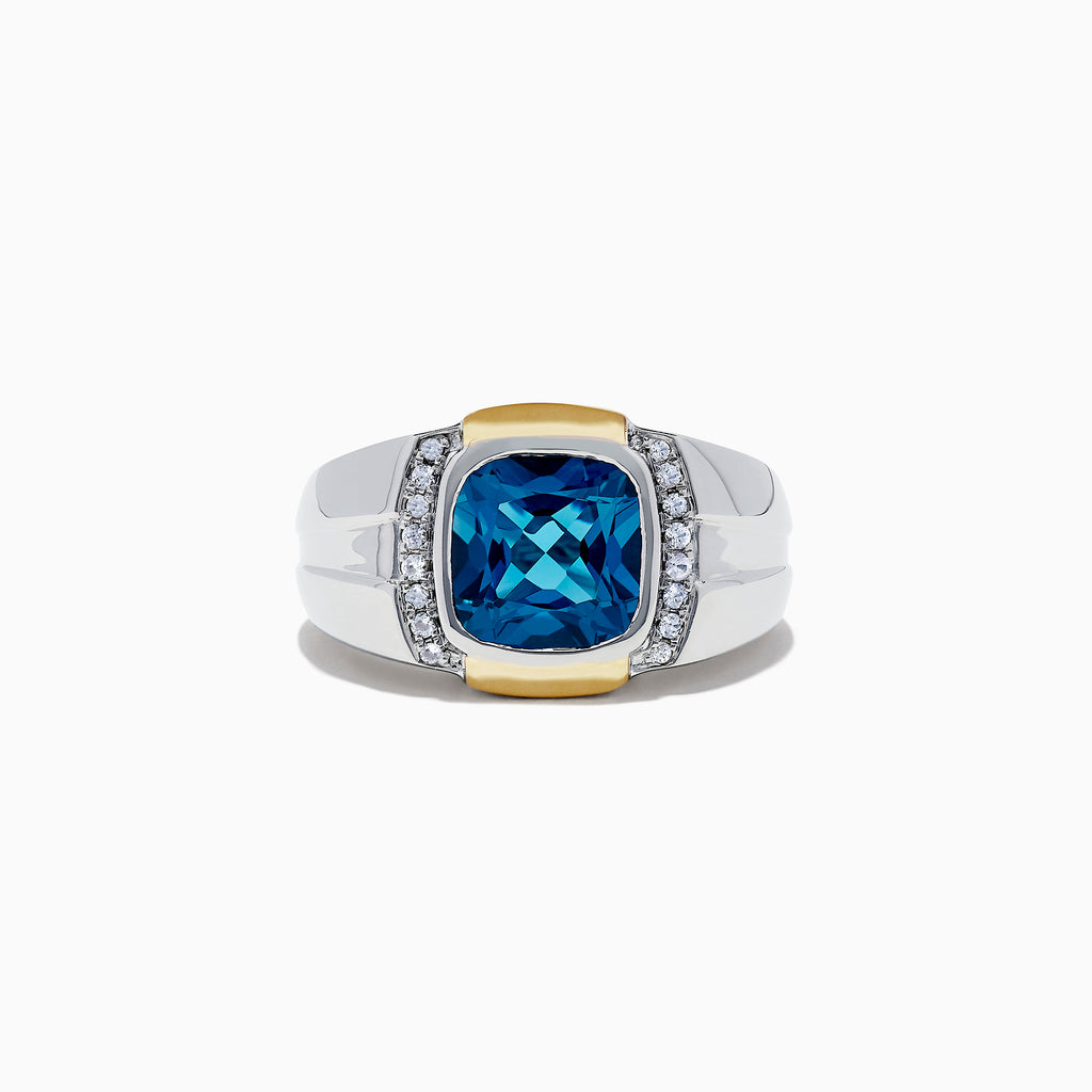 Effy Men's Sterling Silver Blue Topaz and White Sapphire Ring, 5.32 TC ...